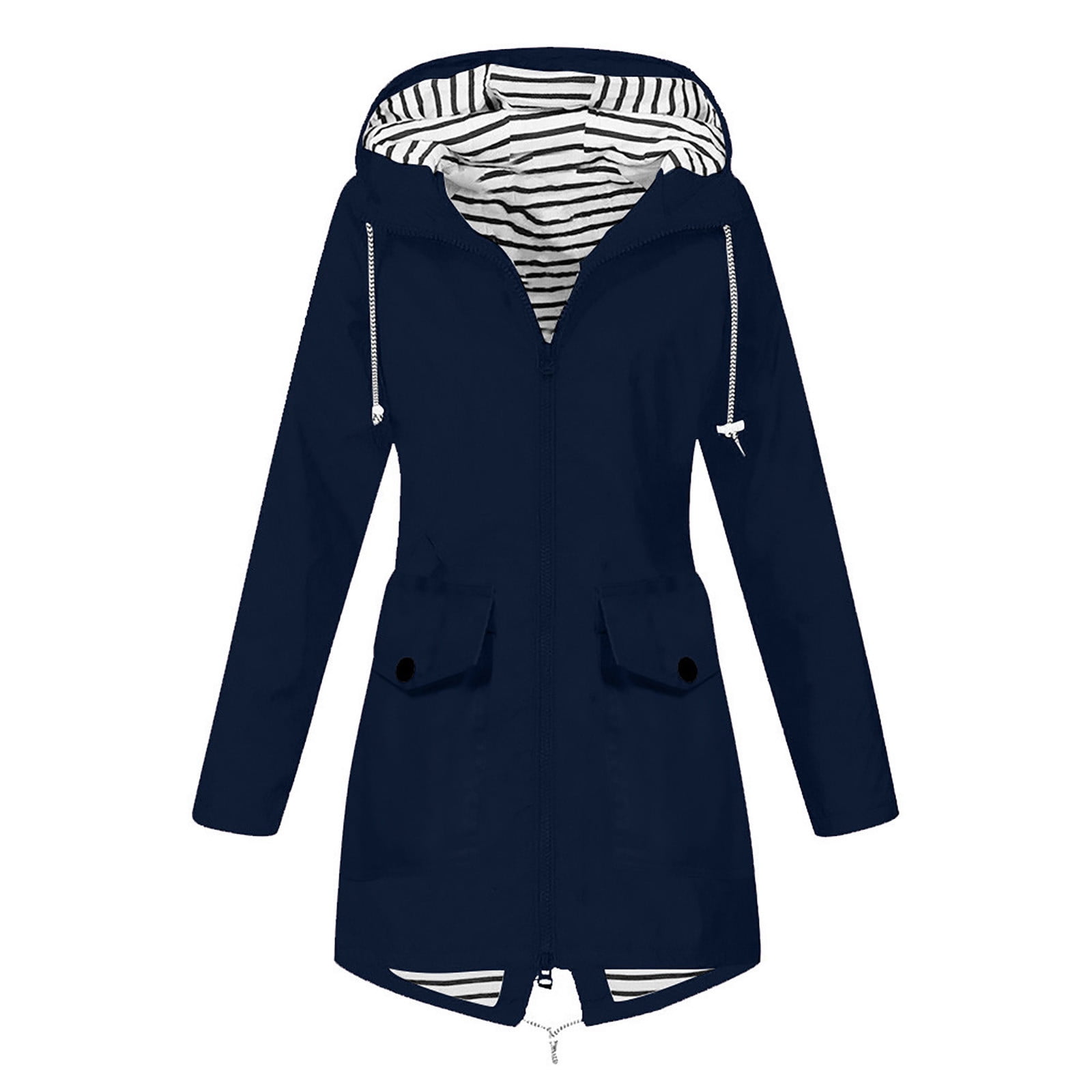 Raincoat for Women Pure Striped Lined Rain Jackets Waterproof Outdoor ...