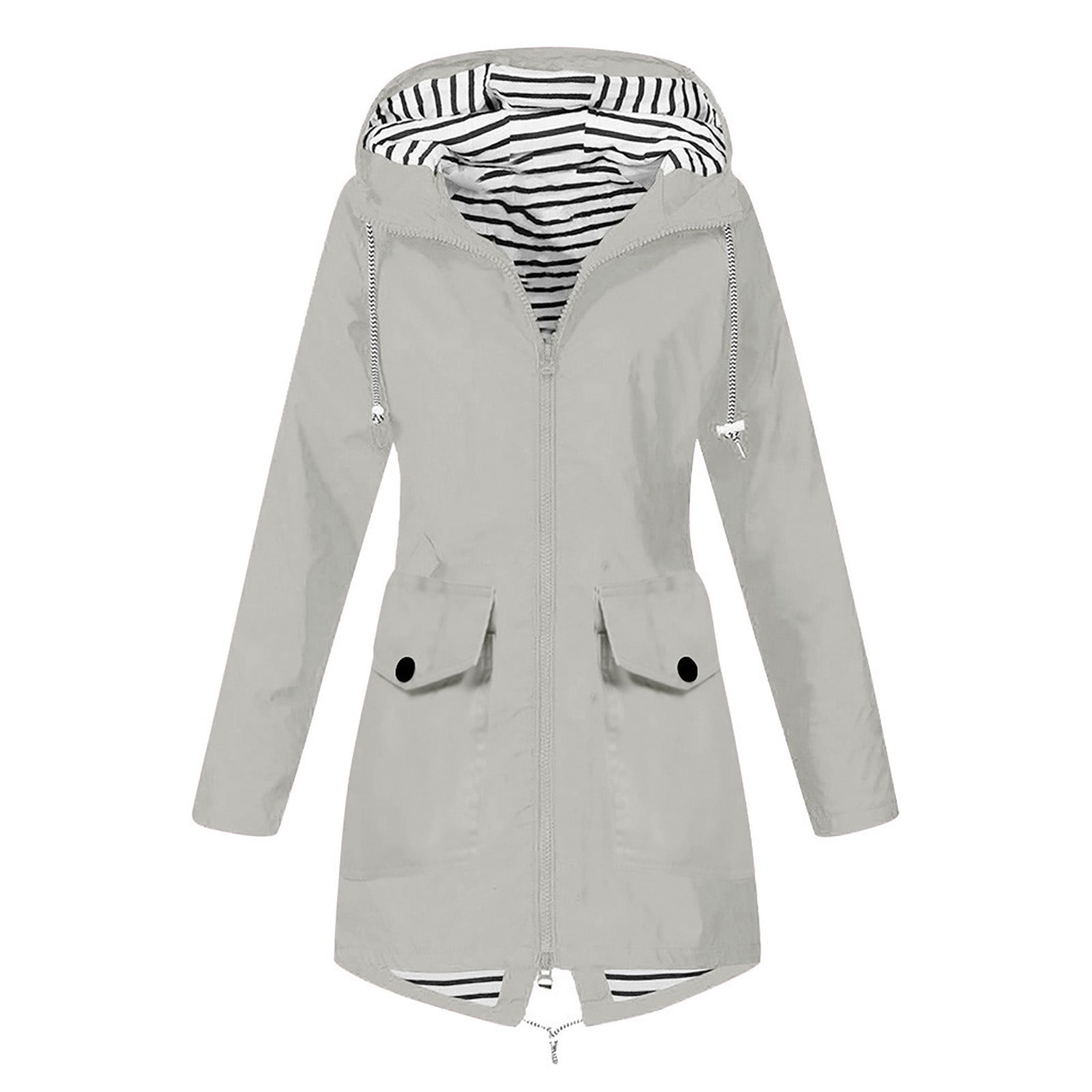 Raincoat for Women Pure Striped Lined Rain Jackets Waterproof Outdoor ...