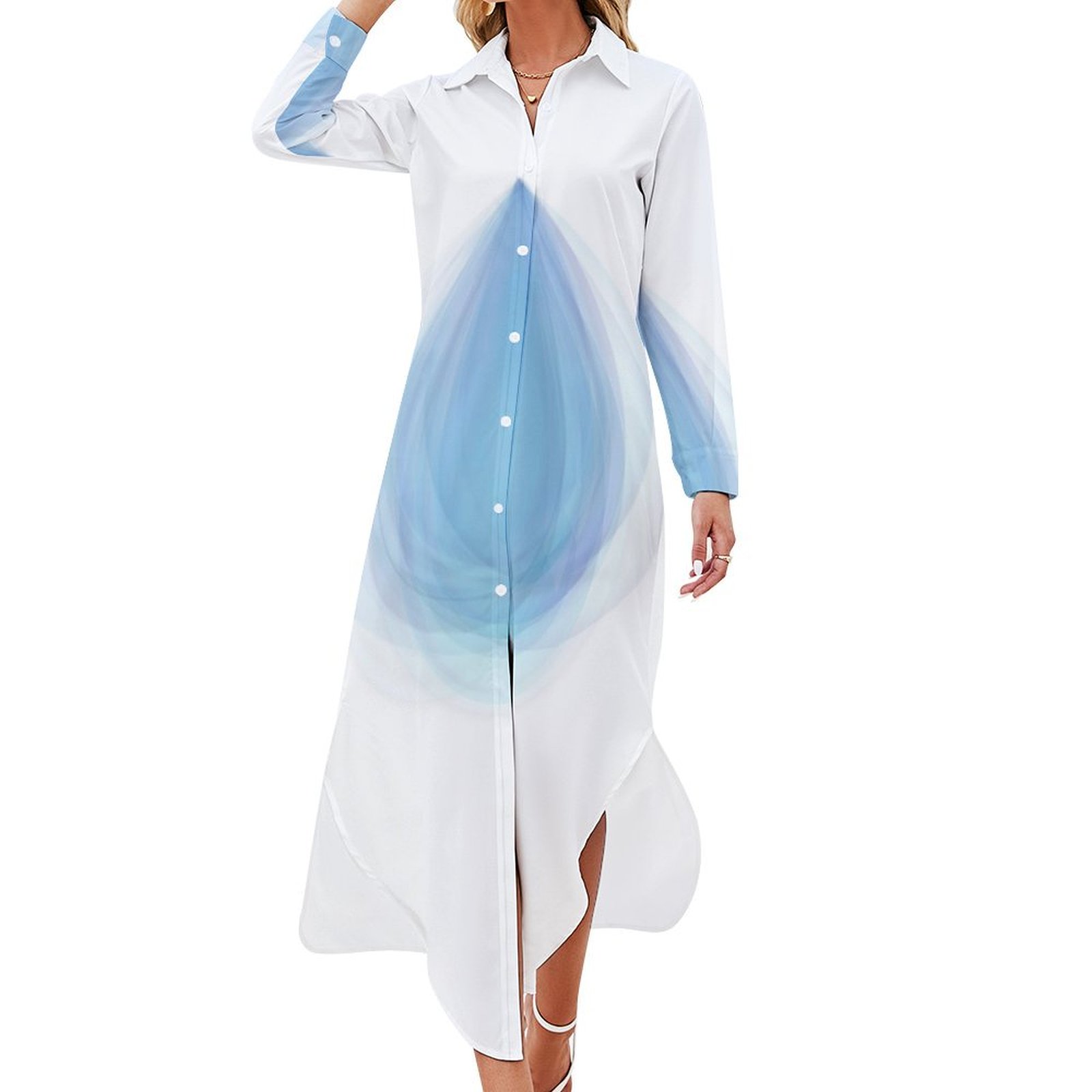 Raindrop Overlay Long Sleeved Shirt Dress elegant dresses plus sizes ...