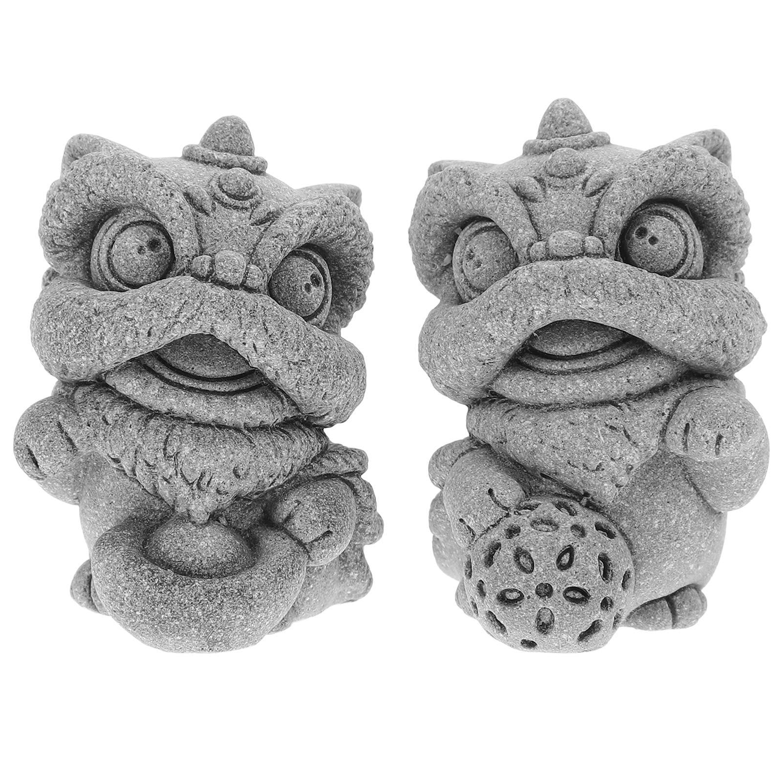 Raindrops 1 Pair Fish Tank Fu Foo Dogs Statues Decorations Japanese ...