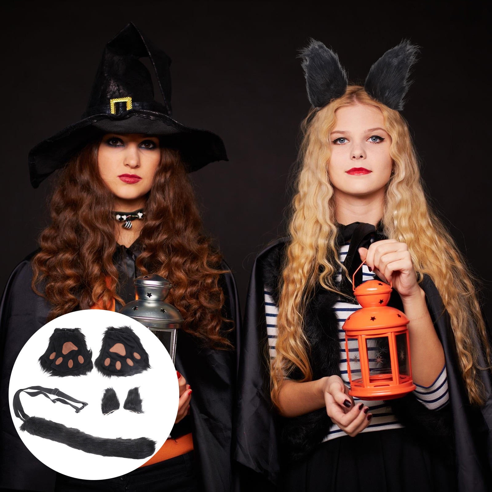 Raindrops 1 Set Cosplay Accessory Set Ears Tail Gloves Black Artificial ...