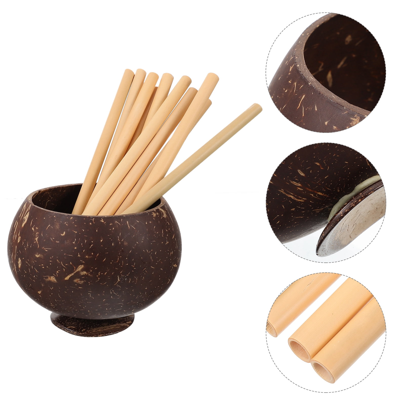 Raindrops 1 set of Bamboo Straw Coconuts Shell Cup Food Serving Bowl ...