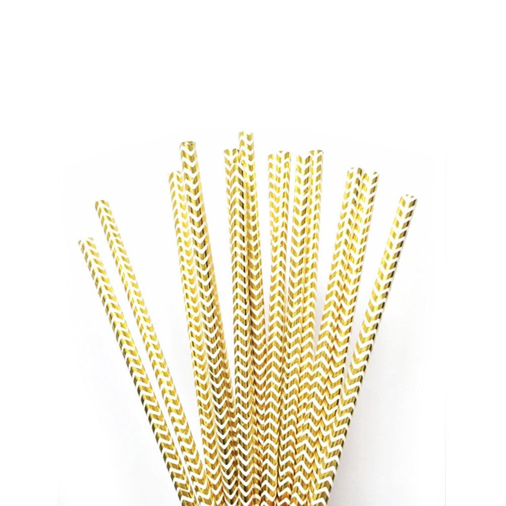 Raindrops 100 PCS Gold And White Paper Straws with Star Strip Dot Wave ...