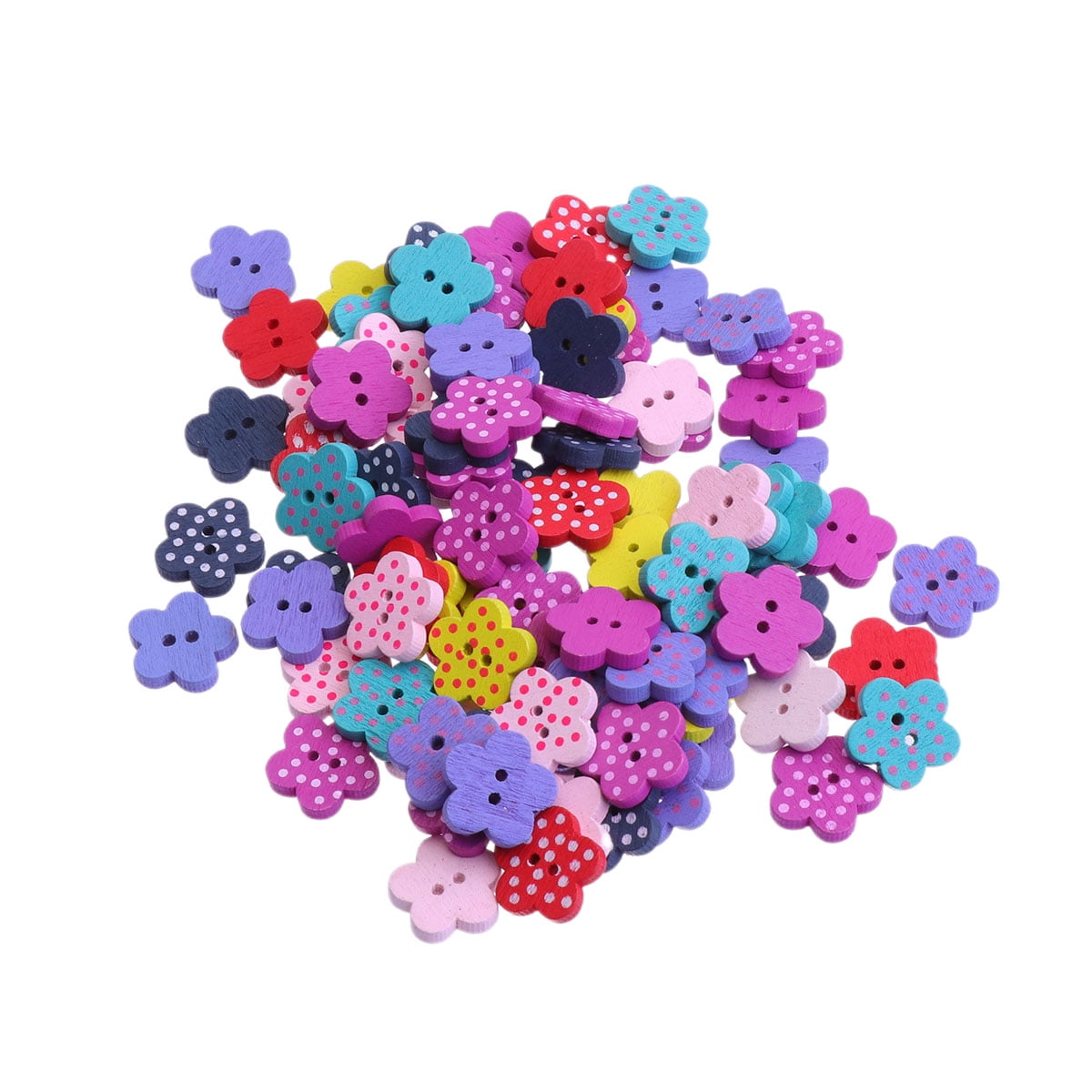 Raindrops 100 Wood Flower Buttons 2-Hole Colorful Scrapbook Sewing DIY ...