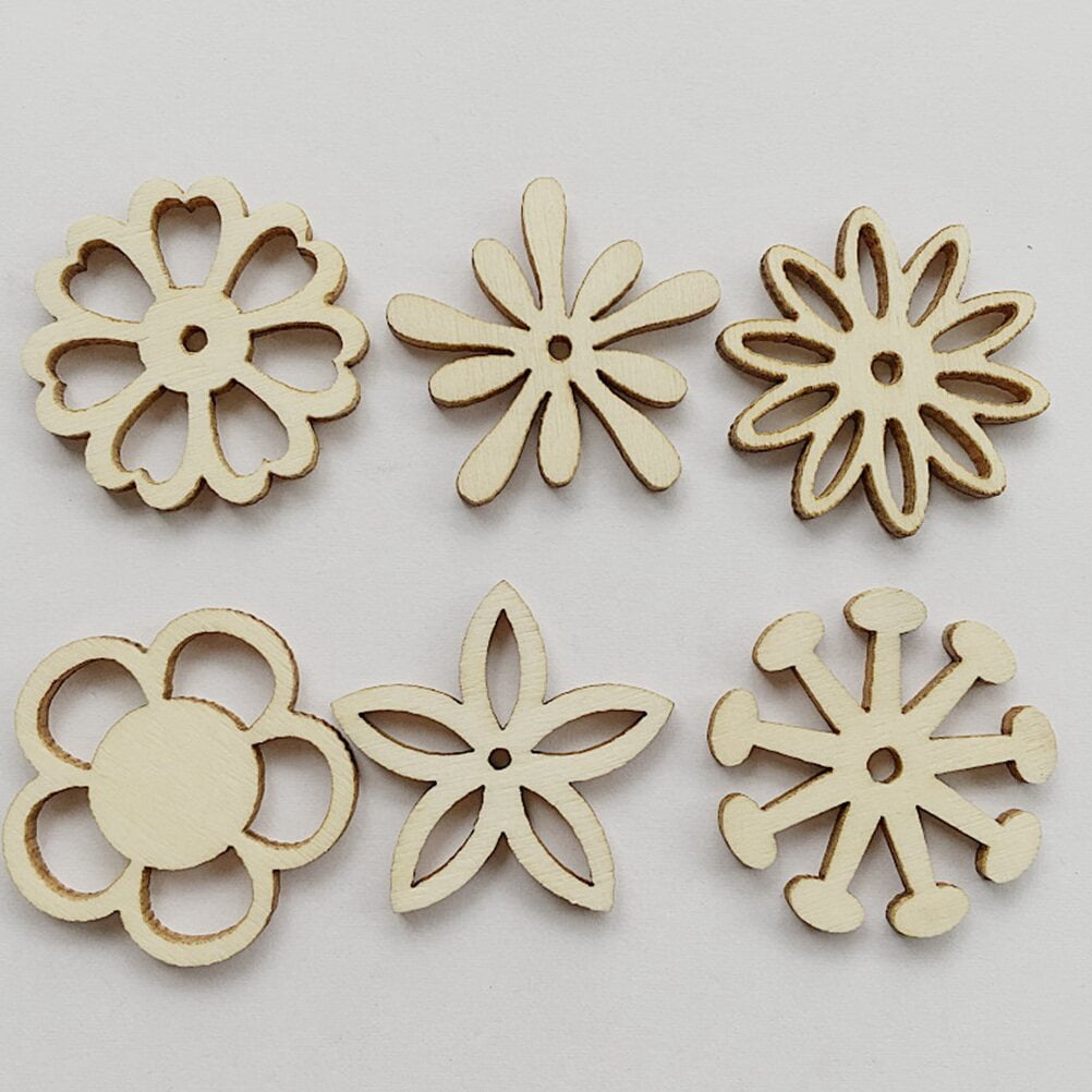 Raindrops 100pcs Assorted Flower Pattern Wooden Cutouts Craft ...