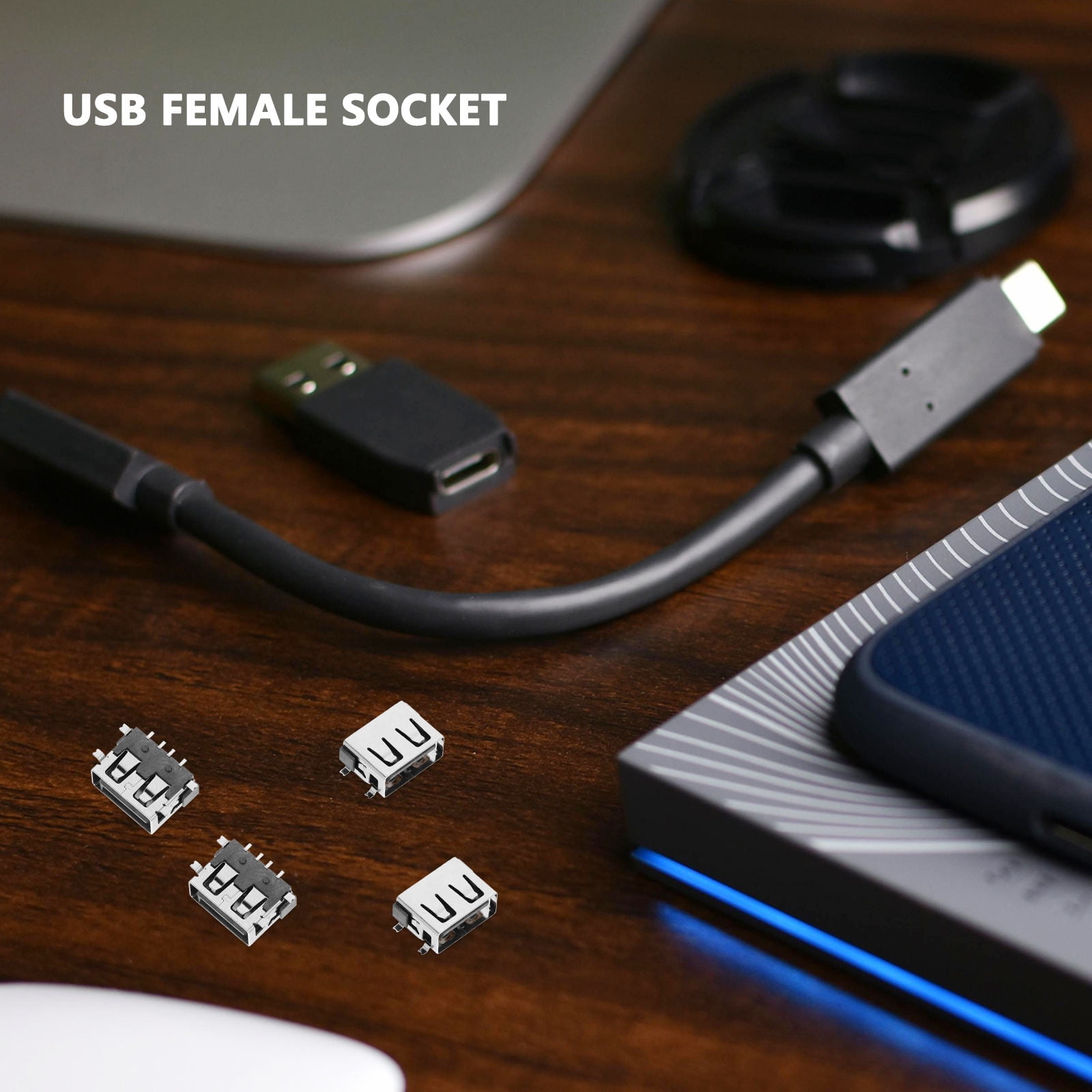 Raindrops 100pcs Usb Ports Sockets Usb Jack Connector Electronic Parts Small Usb Female Port ...