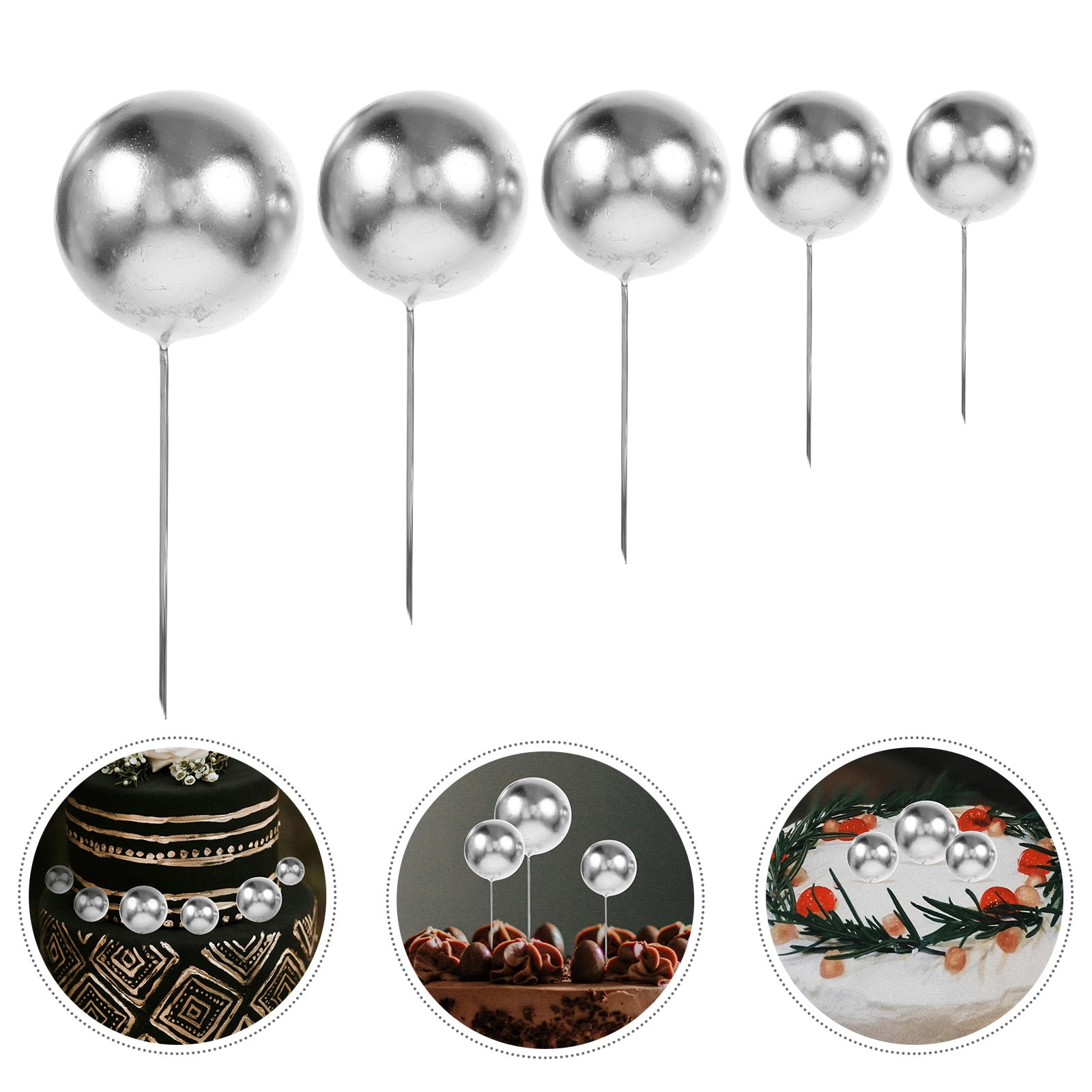 Raindrops 108Pcs Mini Cake Toppers Silver Round Foam Wire Balls Cake ...