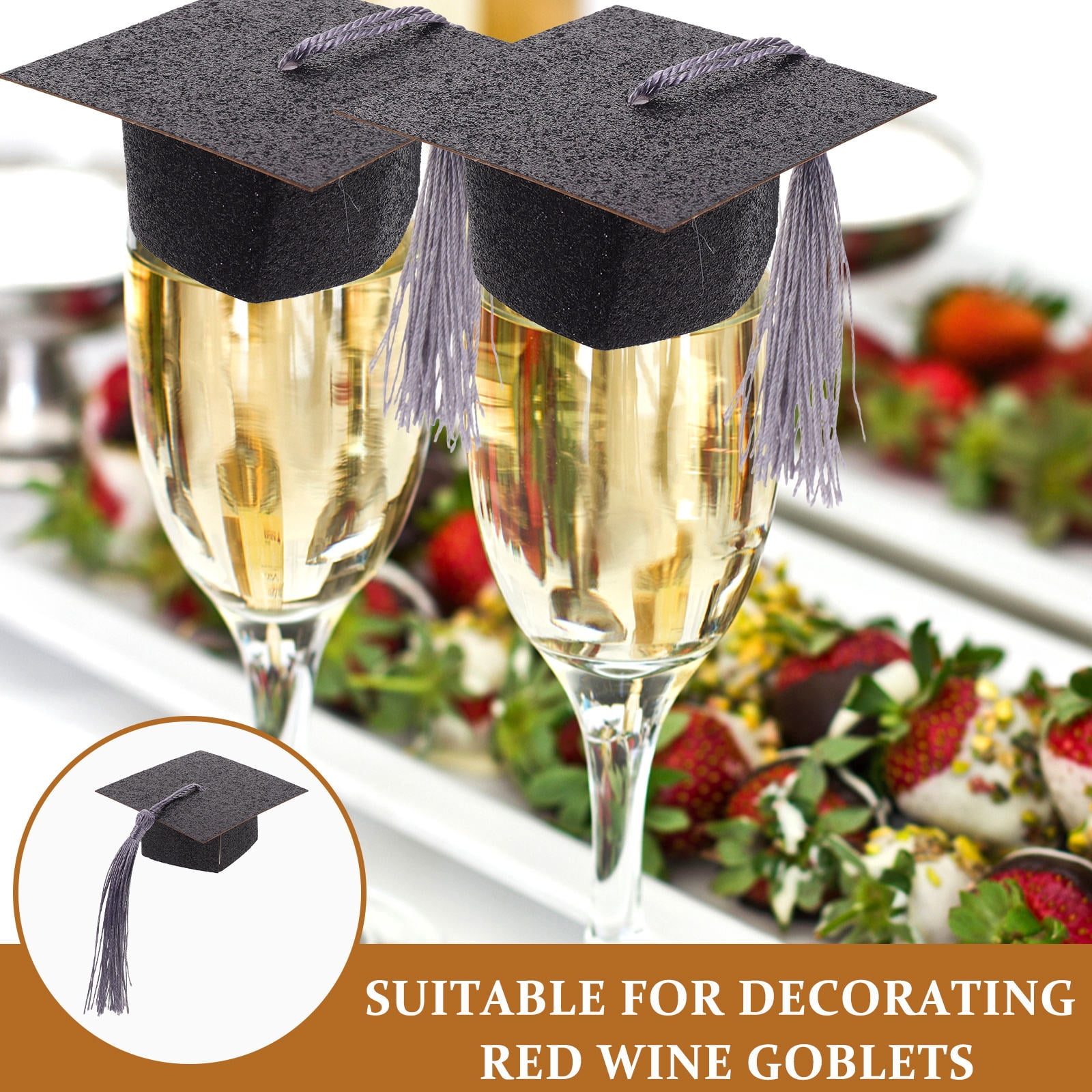 Raindrops 10Pcs Graduation Cap Goblet Cover Black Paper for Wine Goblet ...