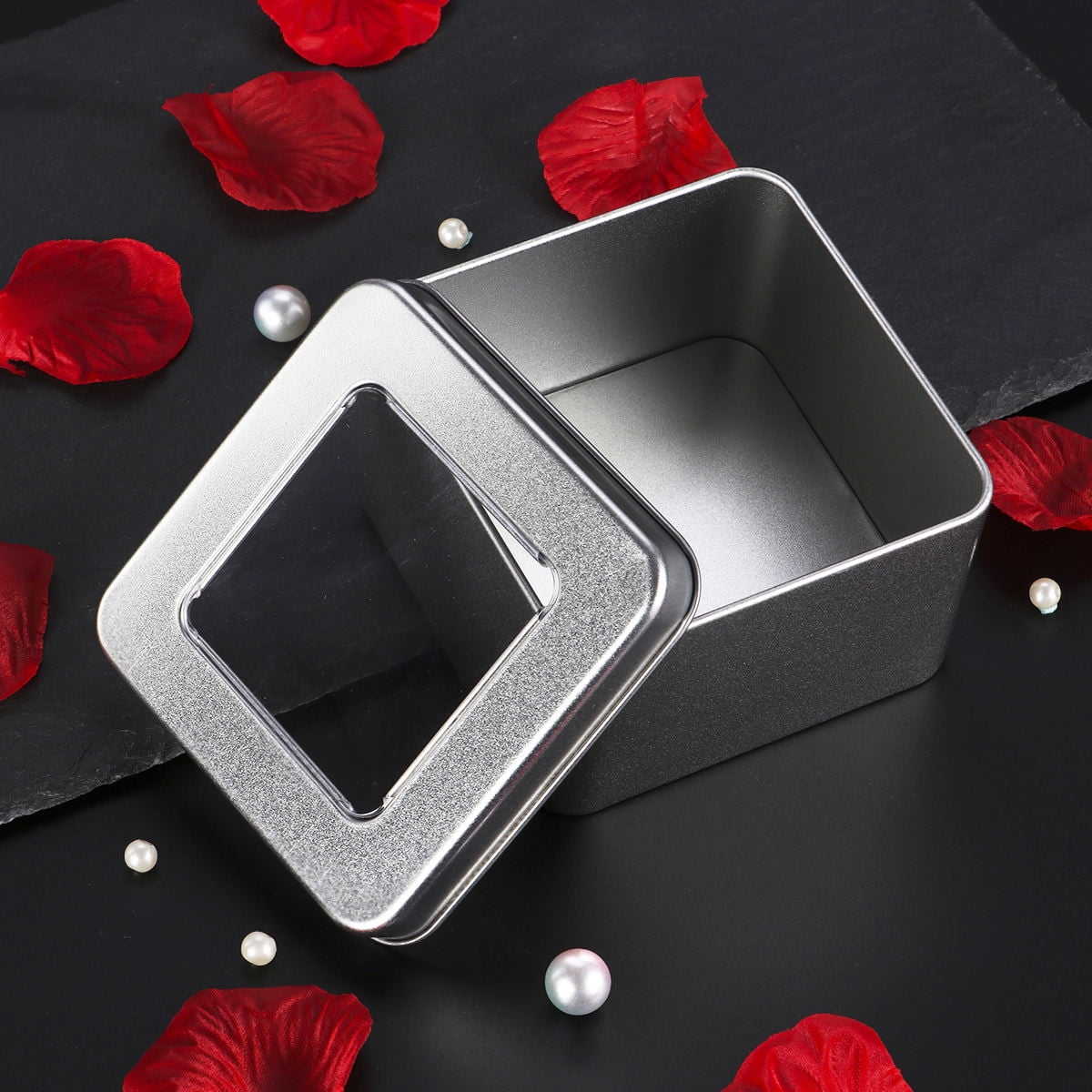 Raindrops 10Pcs Small Metal Container Silver Square with Rounded ...