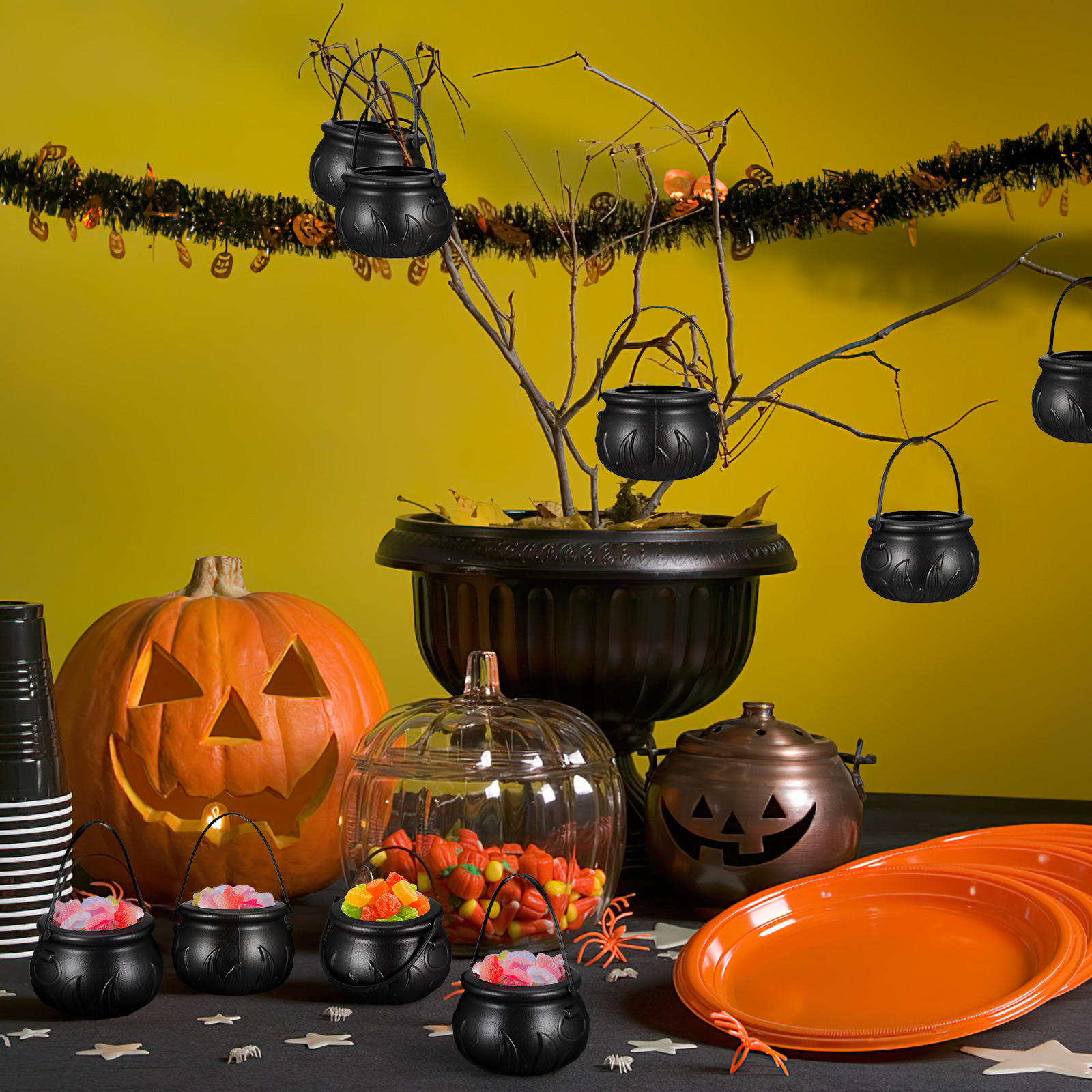 Raindrops 12Pcs Pumpkin Bucket Black PVC Sweet Holder for Party Decor ...