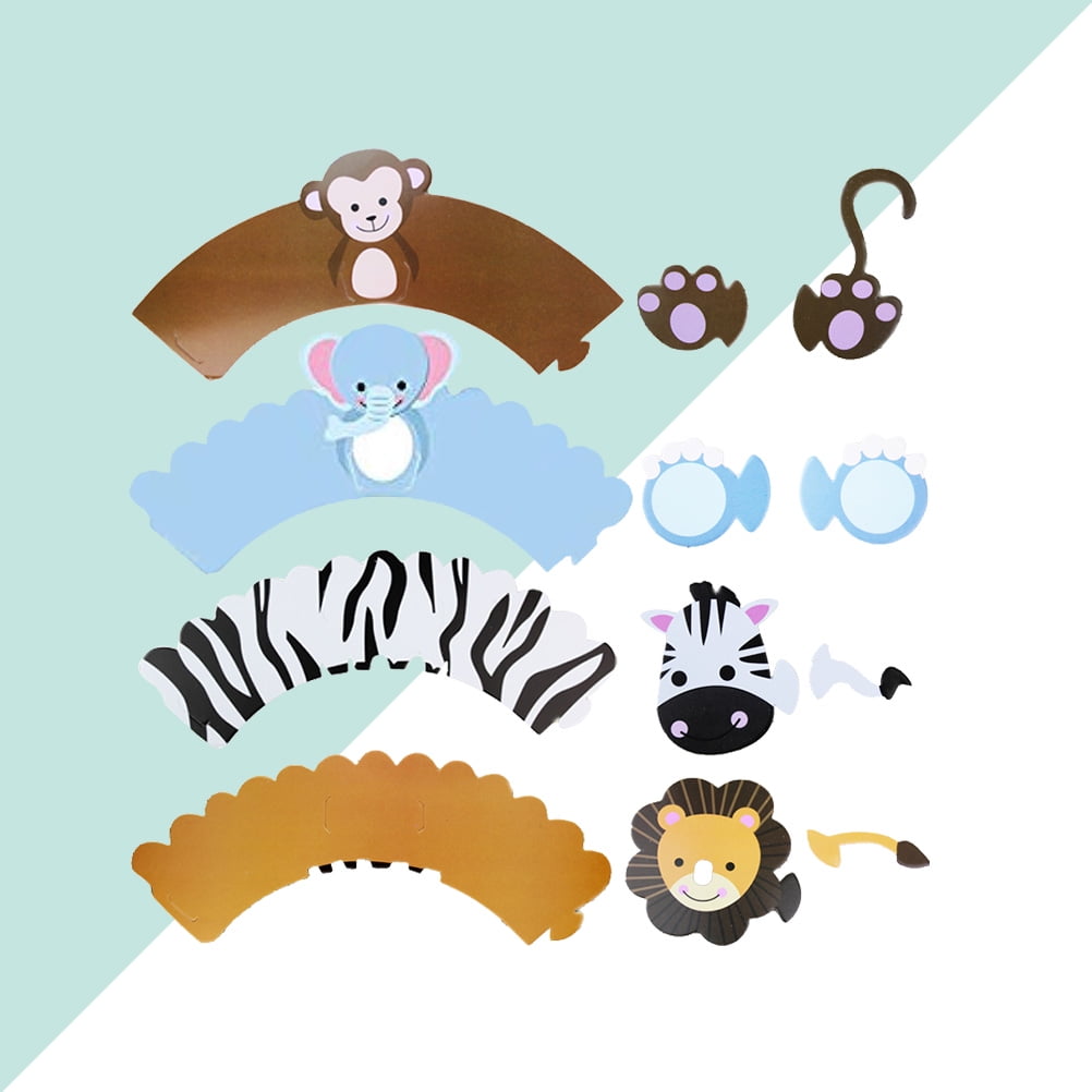Raindrops 12 Sets Cartoon Animals Patterns Cupcake Wrappers 3D Paper ...