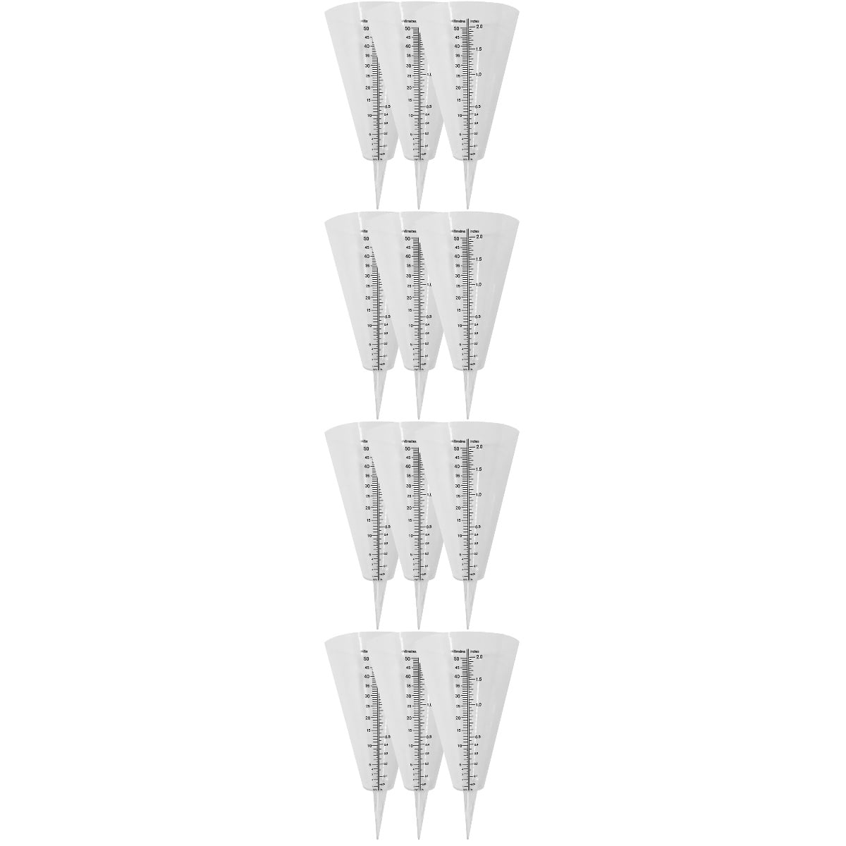 Raindrops 12 pcs Garden Conical Slotted Rain Measuring Cups Clear Color ...