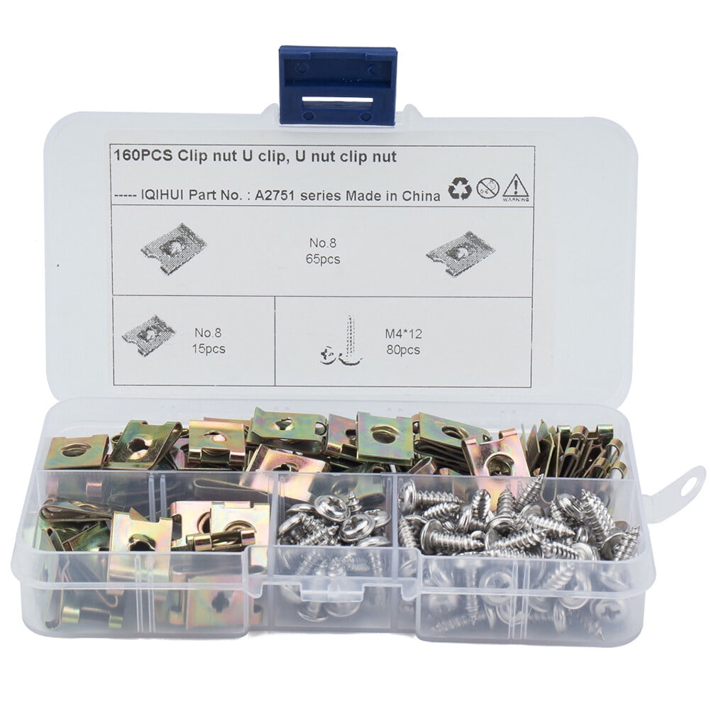 Raindrops 160 Pcs U Nut Fastener Bolts Spire Clips Self Tapping Screw ...