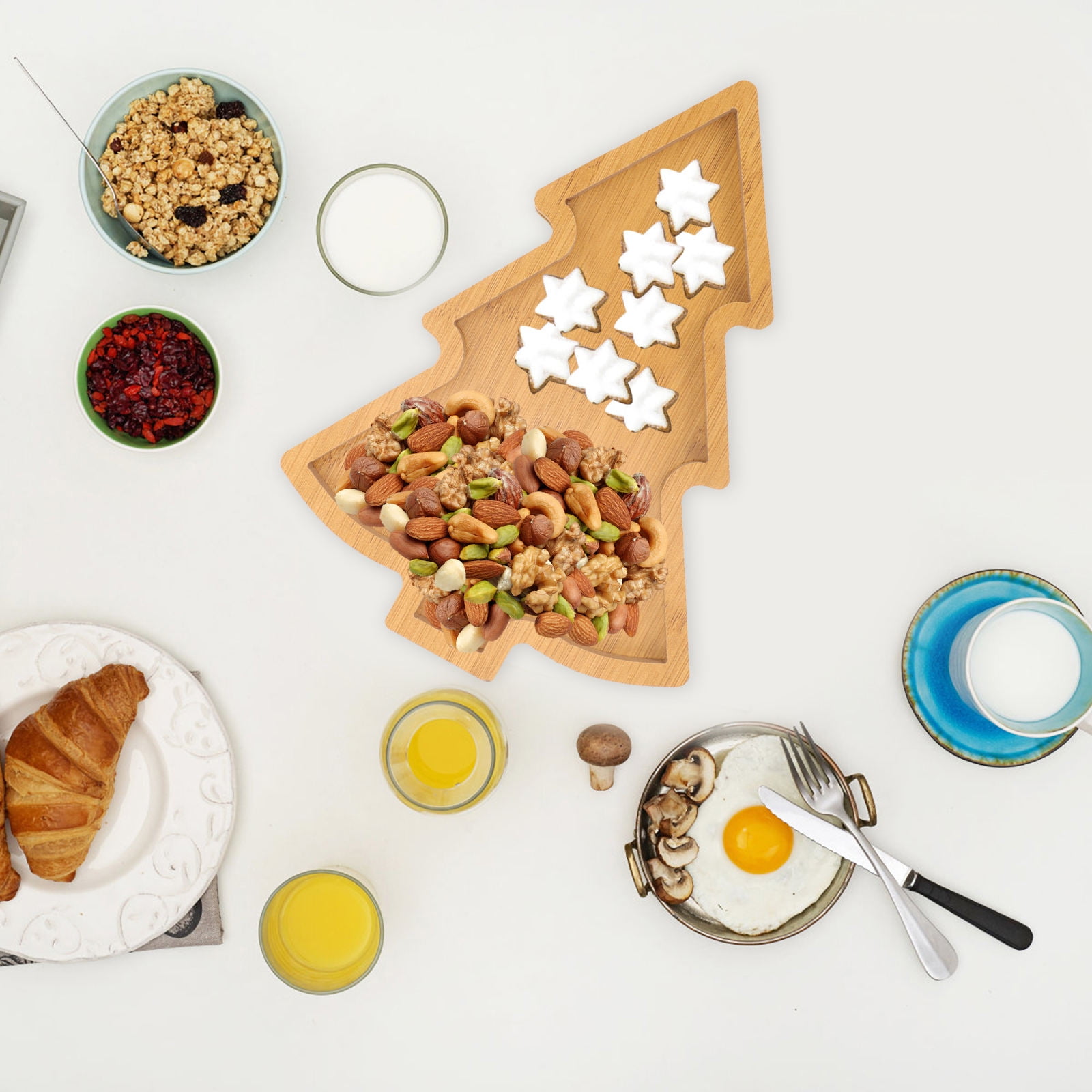 Raindrops Xmas Tree Platter Christmas Tree Dish Khaki Wood 1Pcs Multi ...