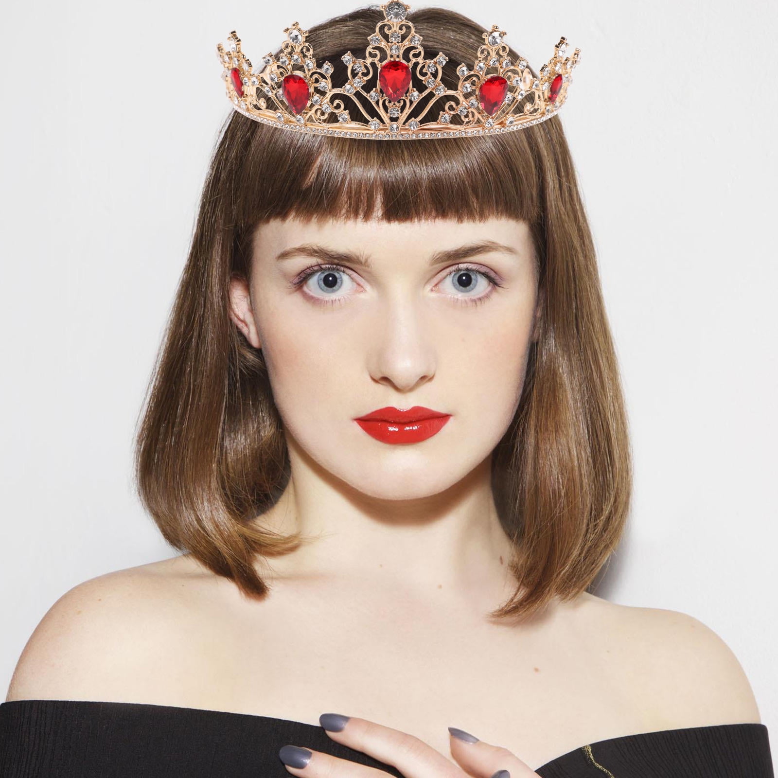 Raindrops 1Pack Bridal Tiara Rhinestone Crown Red Square Alloy Vintage ...