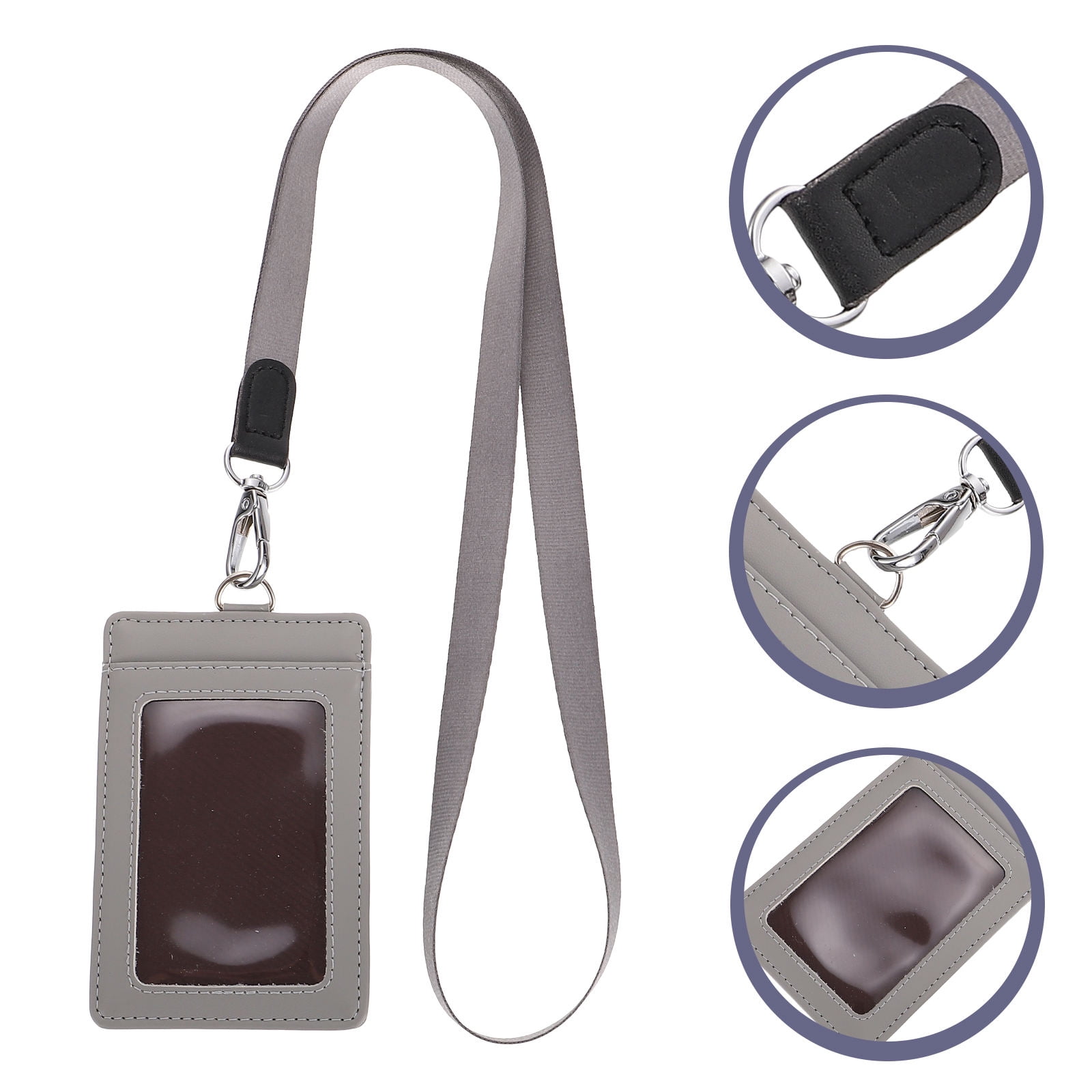 Raindrops ID Card Holder with Lanyard in Grey PU 1Set 4.5x3x0.2in ...