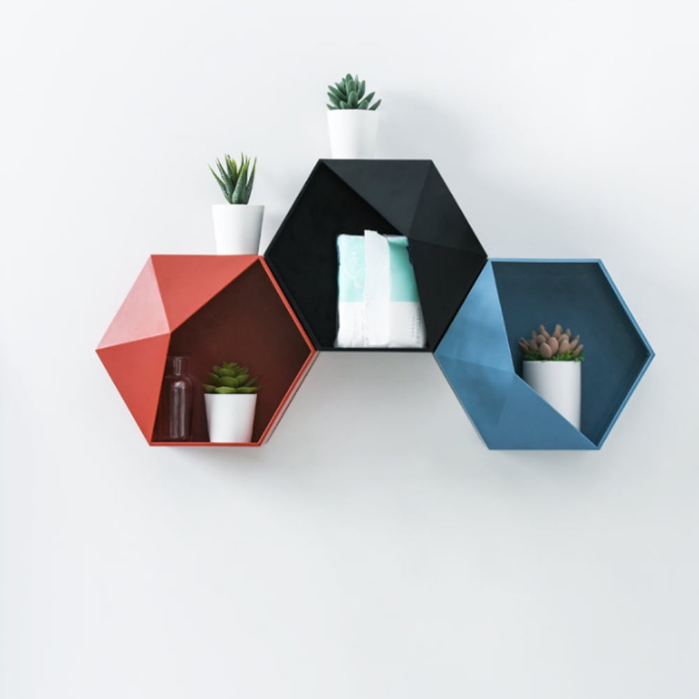 Raindrops 1Set Irregular Floating Shelves Hexagon Black Plastic for ...