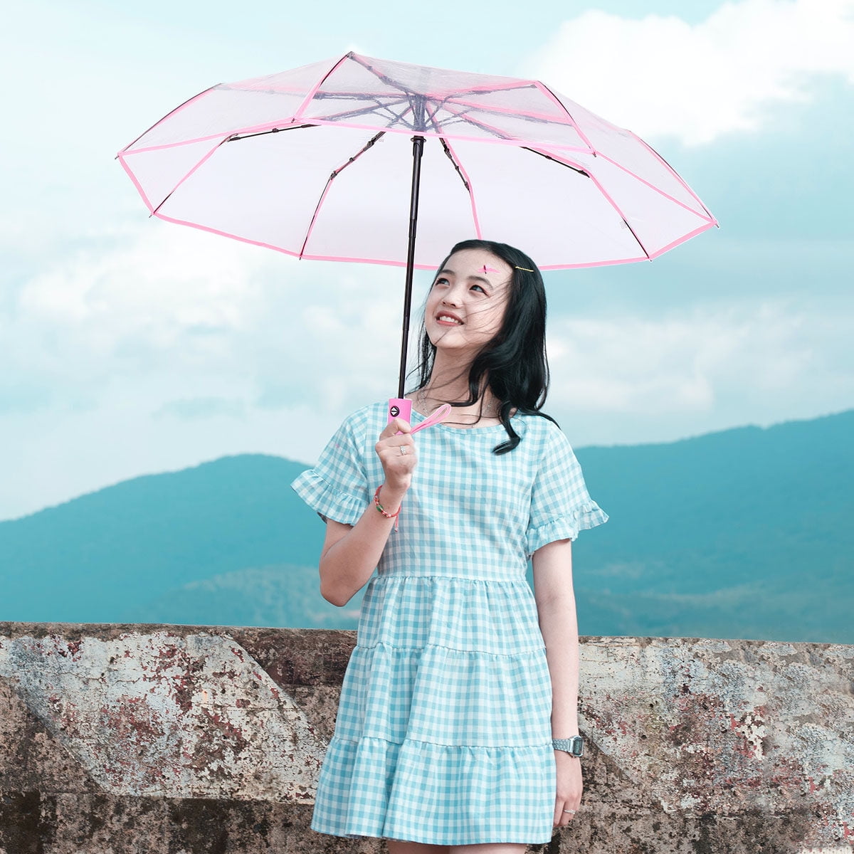 Raindrops 1pc Fully Automatic Triple Folding Transparent Umbrella ...