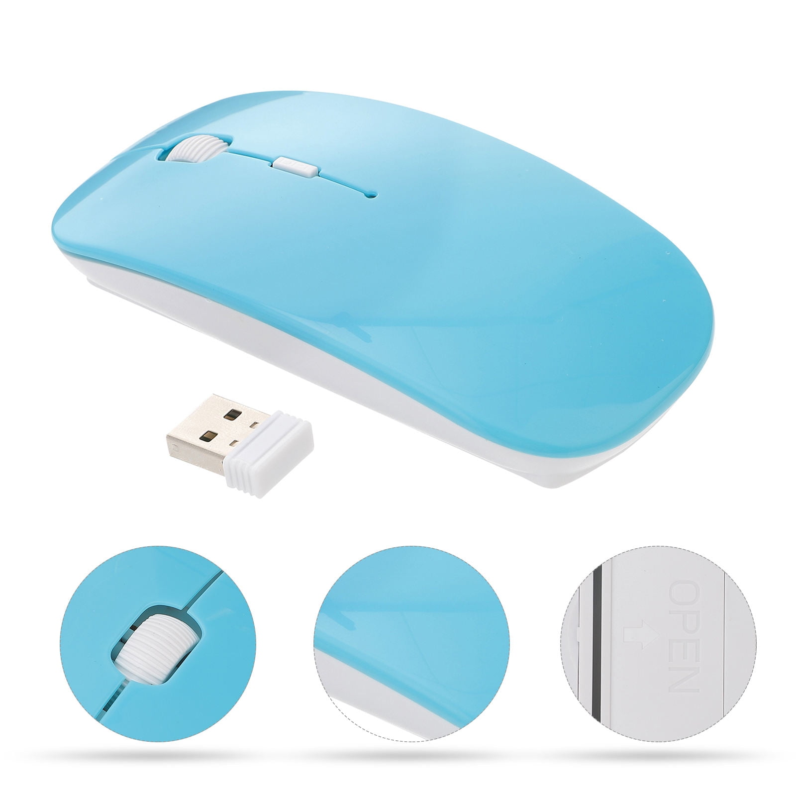 Raindrops 2.4G 4 Buttons Ergonomic Flat Wireless Mouse with USB Nano ...