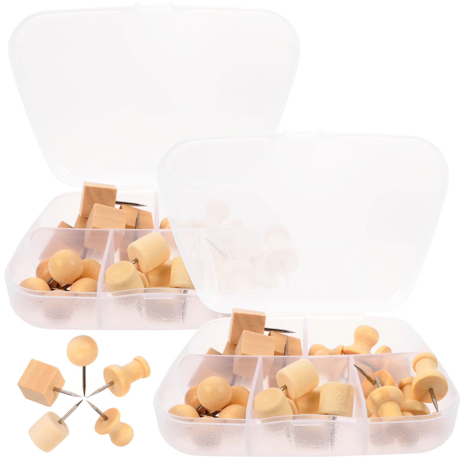 Raindrops 2 Box of Wooden Push Pins Natural Wood Push Pin Thumb Tacks ...
