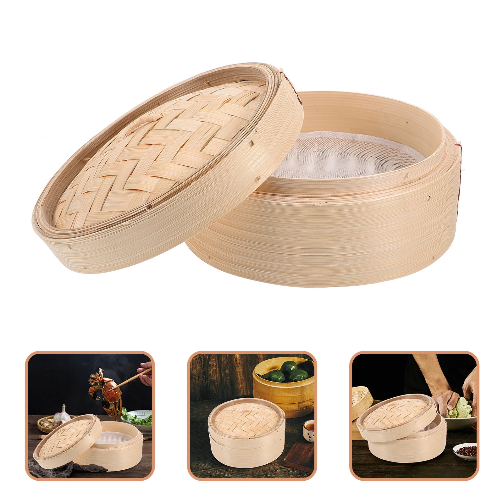 Raindrops 2 Pcs Bamboo Steamer Dim Sum Basket Rice Cooking Food ...