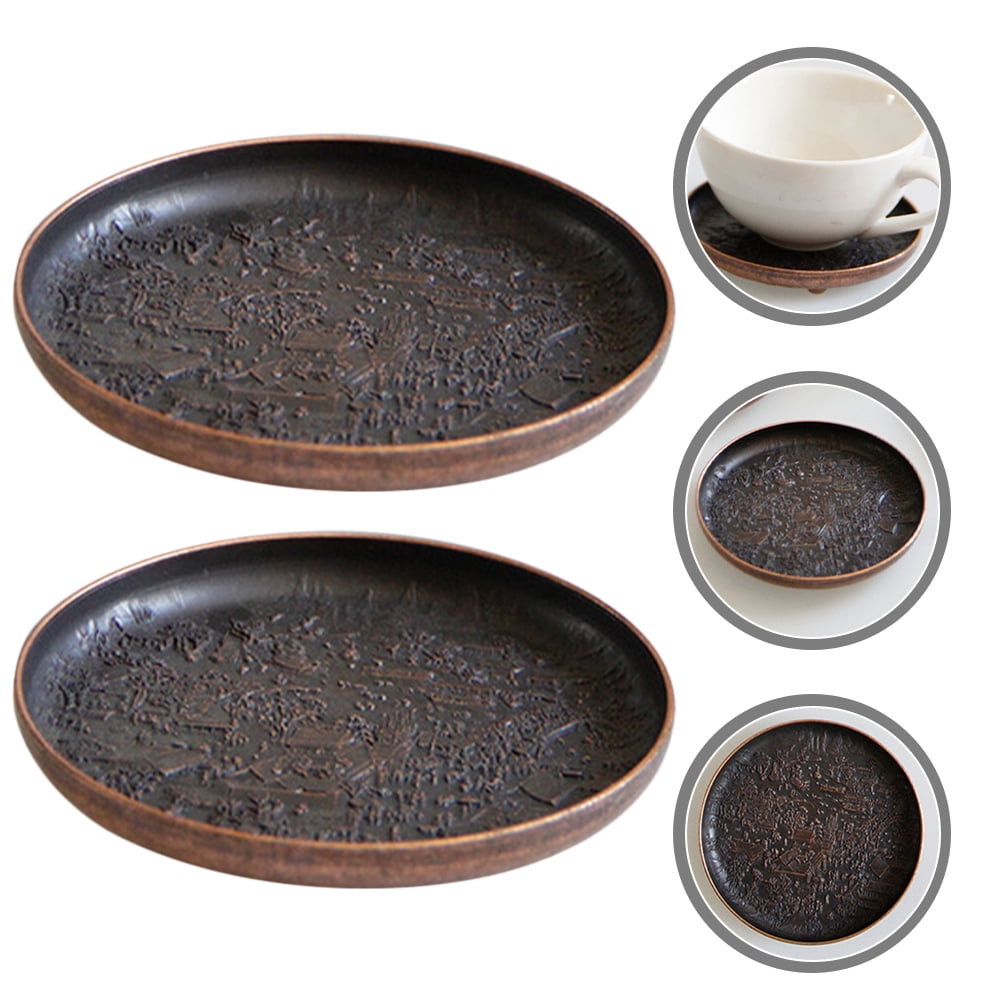 Raindrops 2 Pcs Drinks Tea Cups and Saucers Metal Coaster Retro Office ...