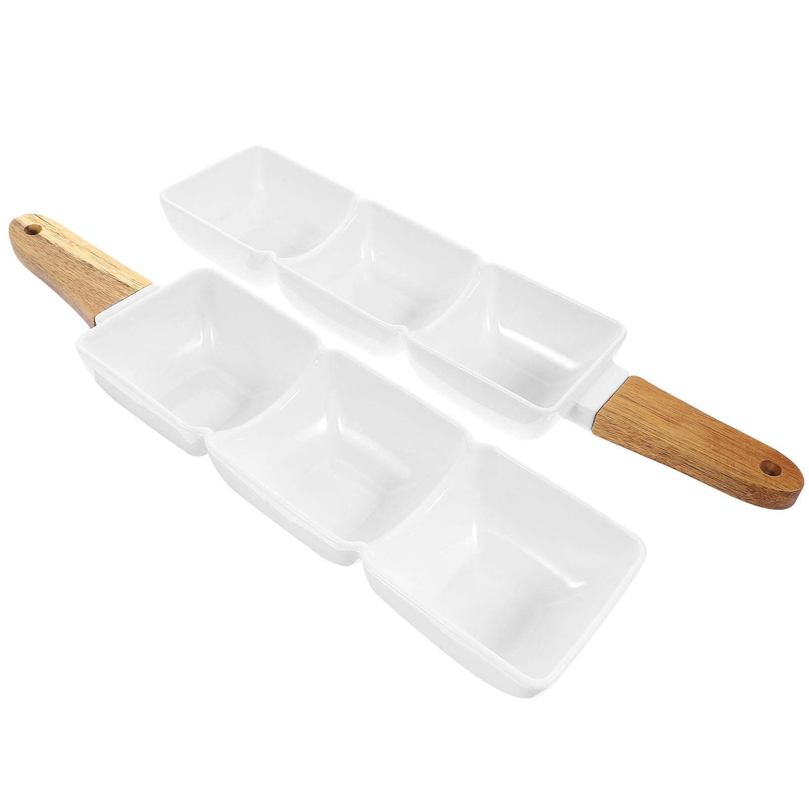 Raindrops 2 Pcs Three Compartment Bowl with Wooden Handle Seasoning ...