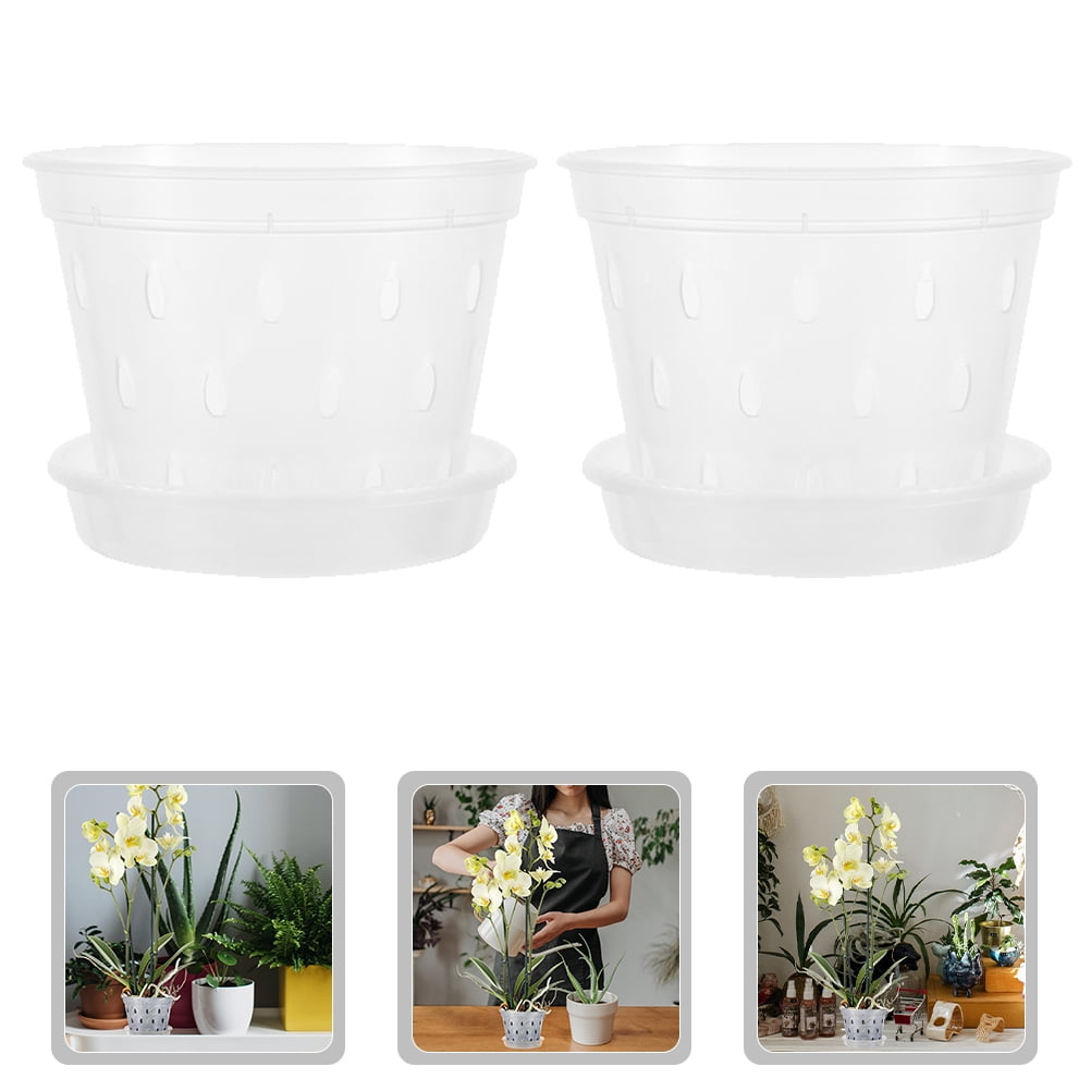 Raindrops 2Sets Clear Orchid Planters with Vent Holes and Base Tray for ...