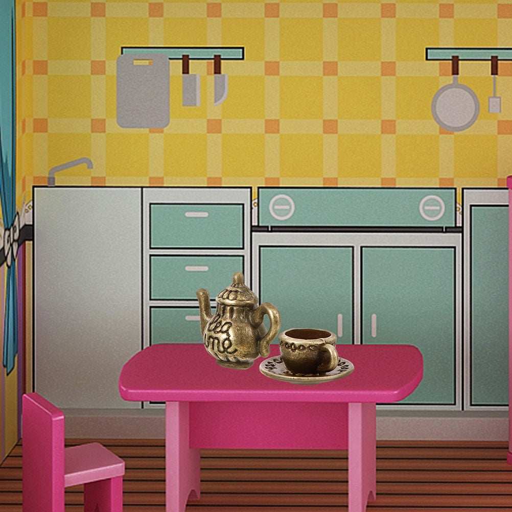 Raindrops 2 Sets Miniature Metal Tea Cup And Teapot Set For Mini House ...