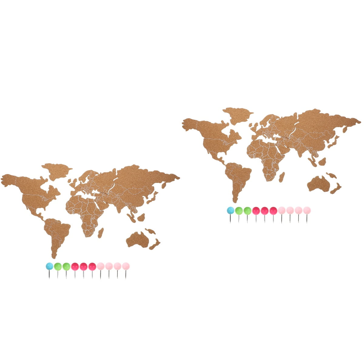Raindrops 2 Sets Rustic Cork Board World Map Wooden Home Wall World Map ...