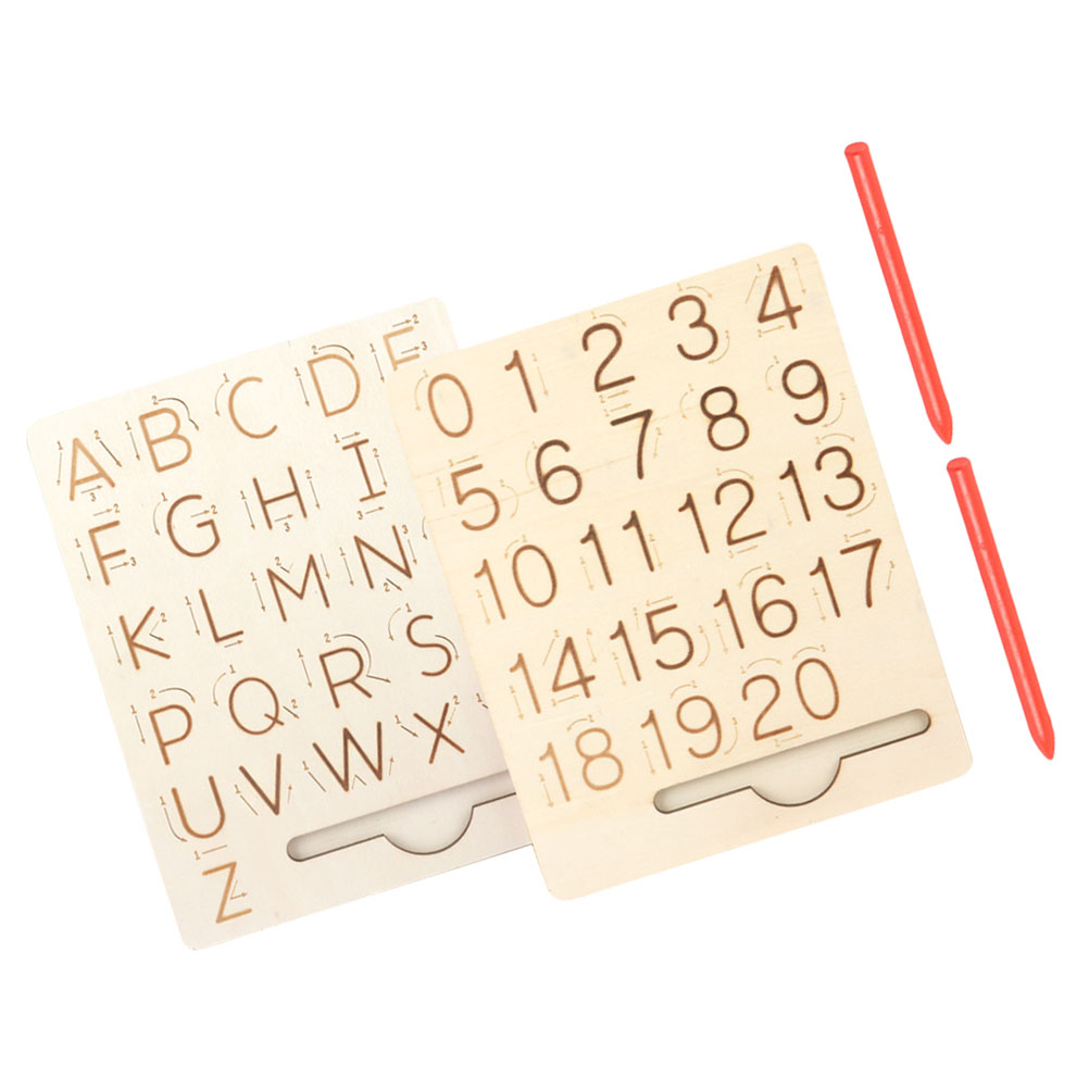 Raindrops 2 Sets Wooden Alphabet and Number Tracing Board Double-Sided ...
