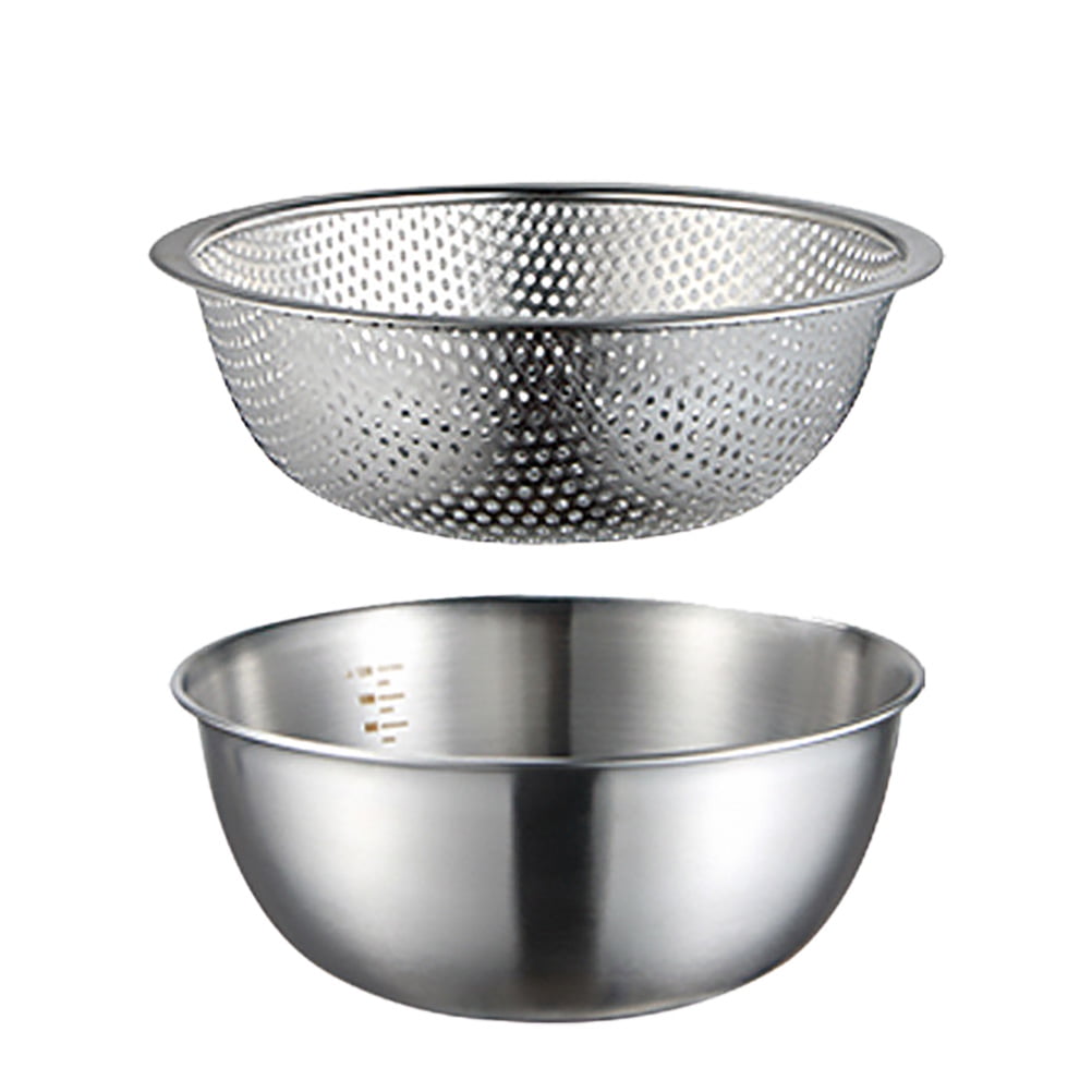 2 Pcs Stainless Steel Basins and Kitchen Drain Baskets Set Silver ...