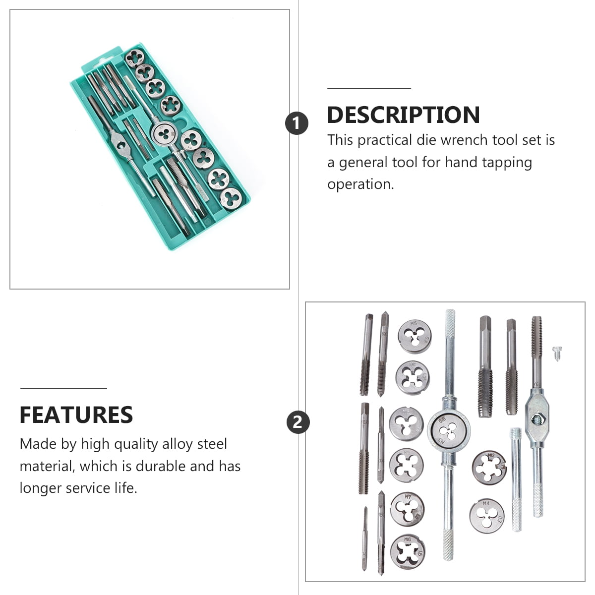 Raindrops 20 PCS/Set Pipe Threader Kit Threading Tap and Screw Die Suite Metric Die Silver ...