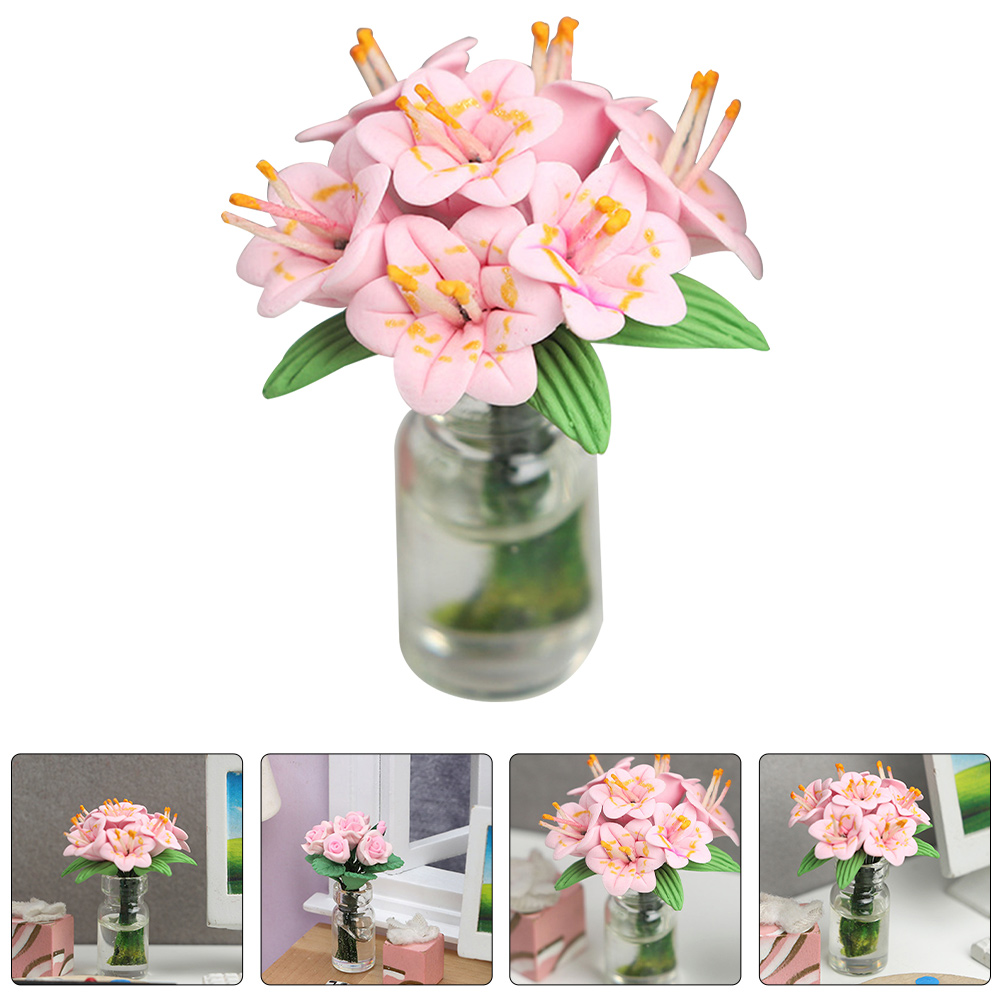 Raindrops 2Pcs Artificial Mini Plants Adorn Pink Resin for Garden ...