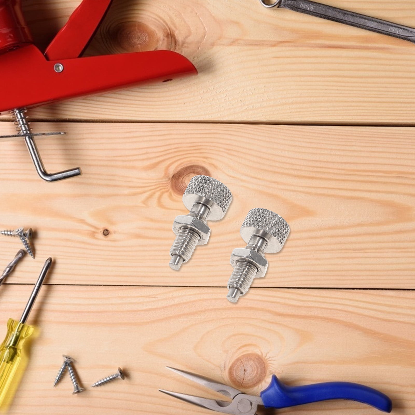 Raindrops 2Pcs Cylindrical Silver Retractable Spring Plunger for Toolboxes with Knurled Handle ...