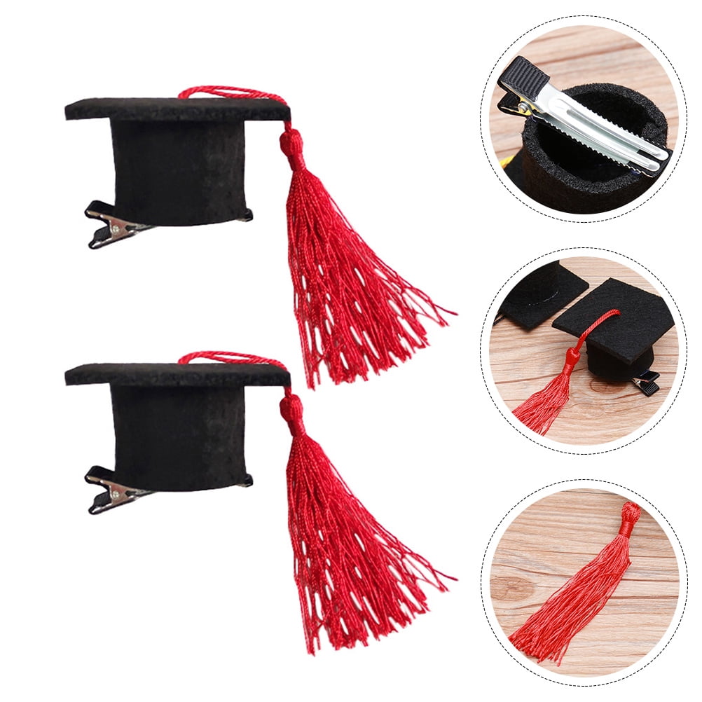 Raindrops 2Pcs Red Felt Cloth Metal Mini Graduation Cap Hair Clips for ...