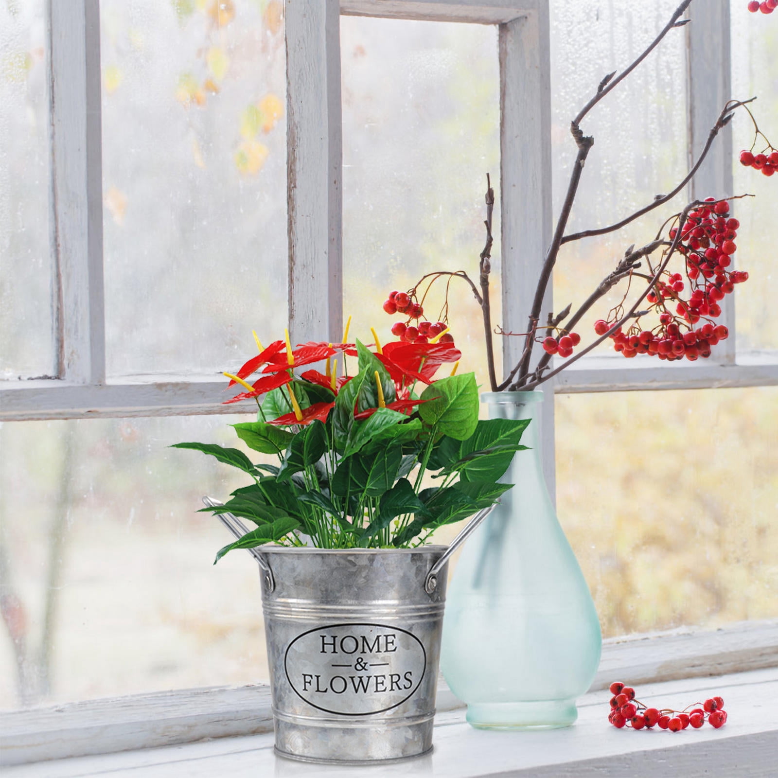 Raindrops 2Set Indoor Flower Pot Silver Galvanized Iron for Homeowners ...