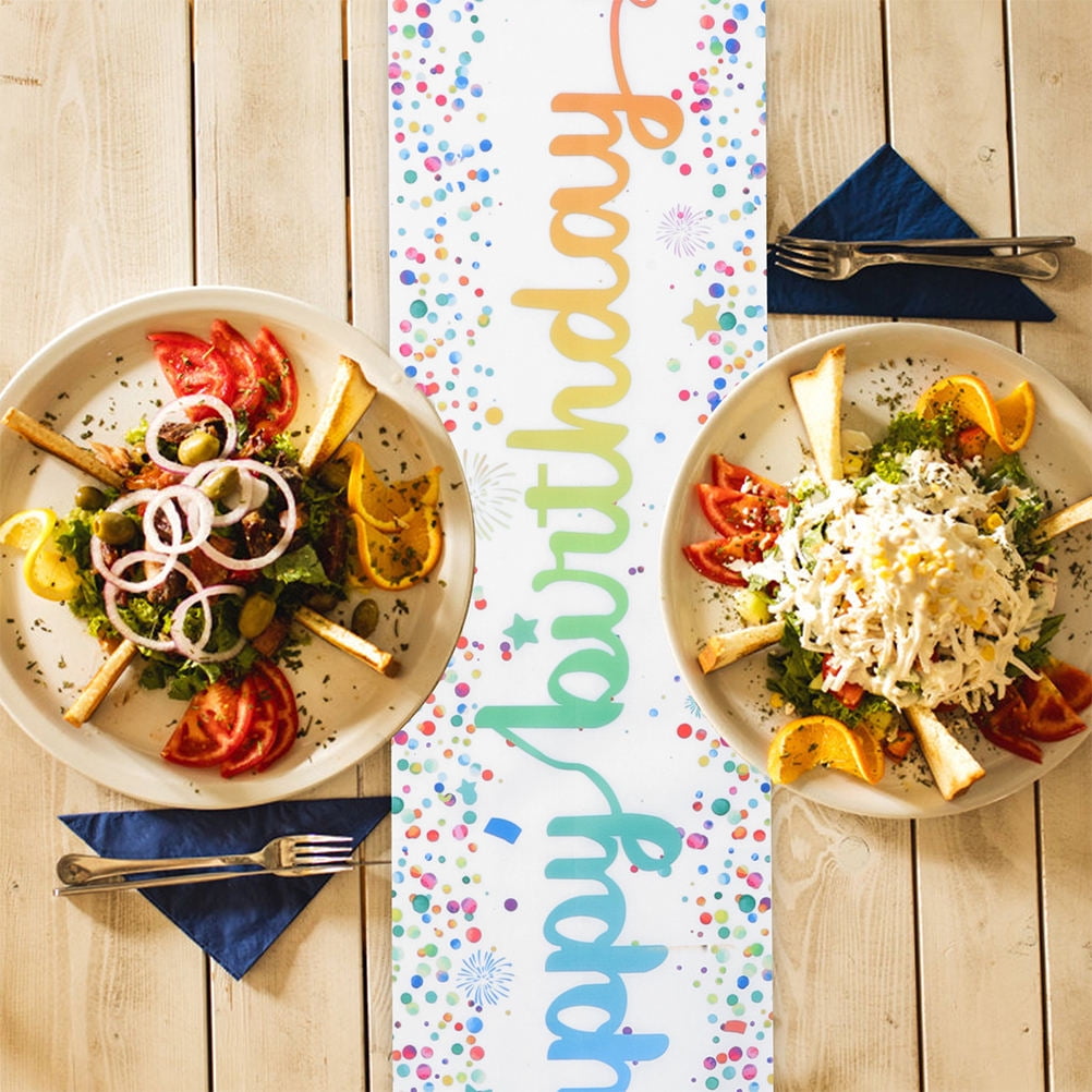 Raindrops 2pcs Colorful Happy Birthday Table Runner Birthday Tablecloth ...