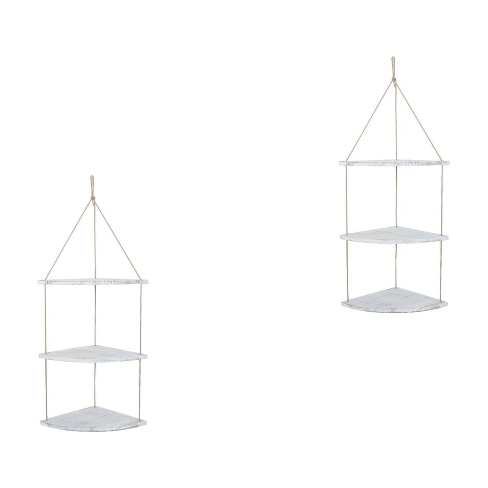 Raindrops 2pcs Floating Corner Shelf 3 Tier Jute Rope Wood Wall Hanging ...
