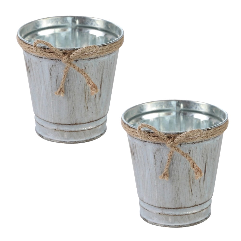 Raindrops 2pcs Flower Iron Bucket Planter Pot Retro Flower Barrel ...