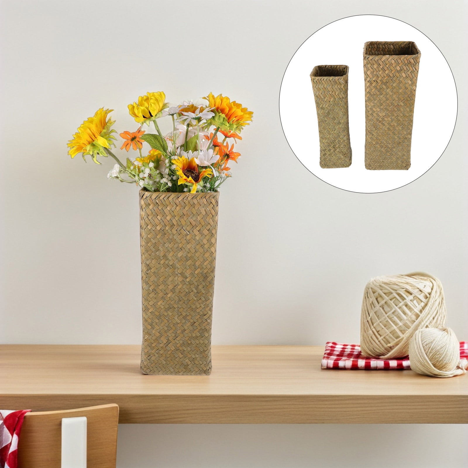 Raindrops 2pcs Natural Seaweed Weave Basket Rattan Vase Bamboo Weaving ...