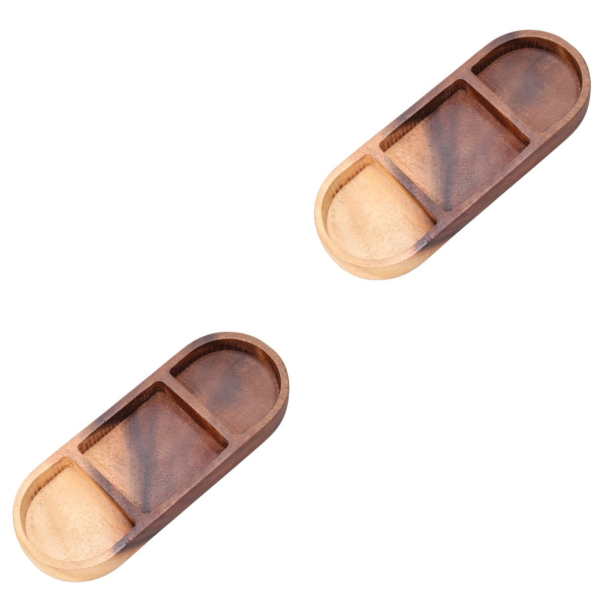 Raindrops 2pcs Retro Natural Wooden Dip Dish Condiment Plate 3-Grid ...