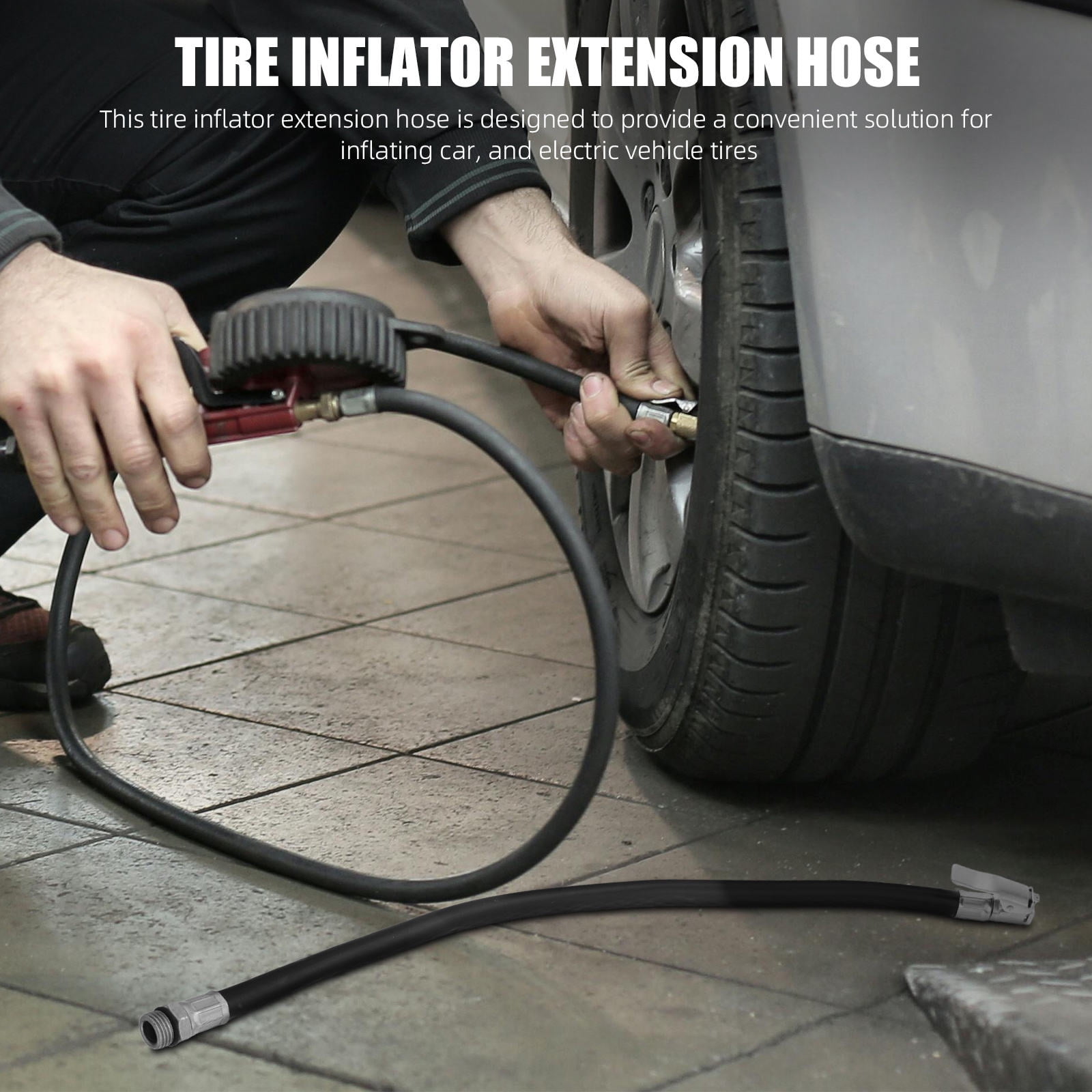 Raindrops 2pcs Tire Inflator Extension Hose Kit with Air Pressure Gauge ...