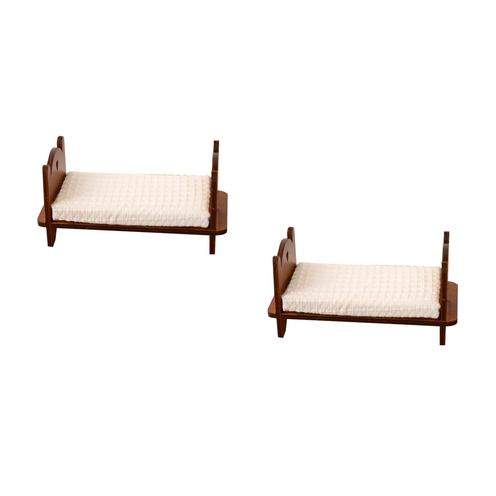 Raindrops 2pcs Wooden Dollhouse Furniture Bed 1:12 Scale Single Bed ...