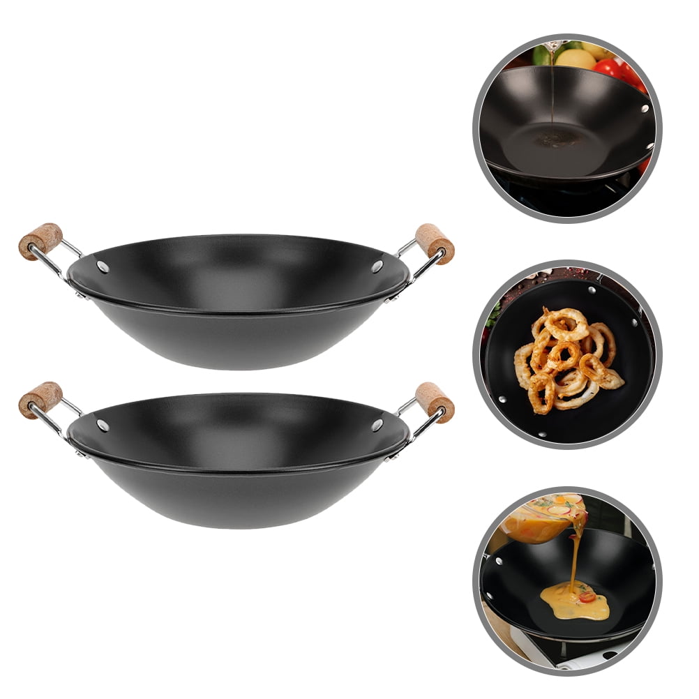 CRILSTYLEO Non-Stick Cooking Wok Black Metal 2Pcs for Home Kitchen ...