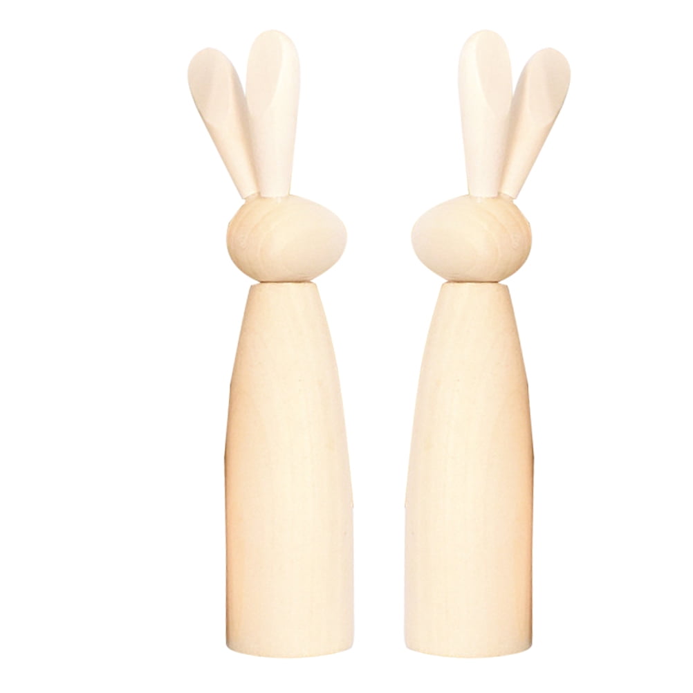 Raindrops 2pcs Wooden Rabbit Unfinished Wood Rabbit Figure Diy Wooden ...