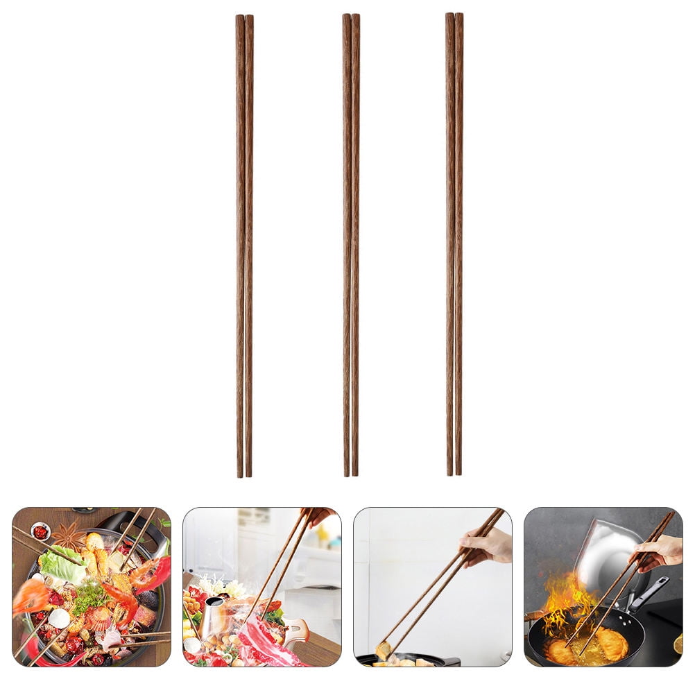 Raindrops 3 Pair Long Cooking Chopsticks Elegant Modern Design Wood Oil ...