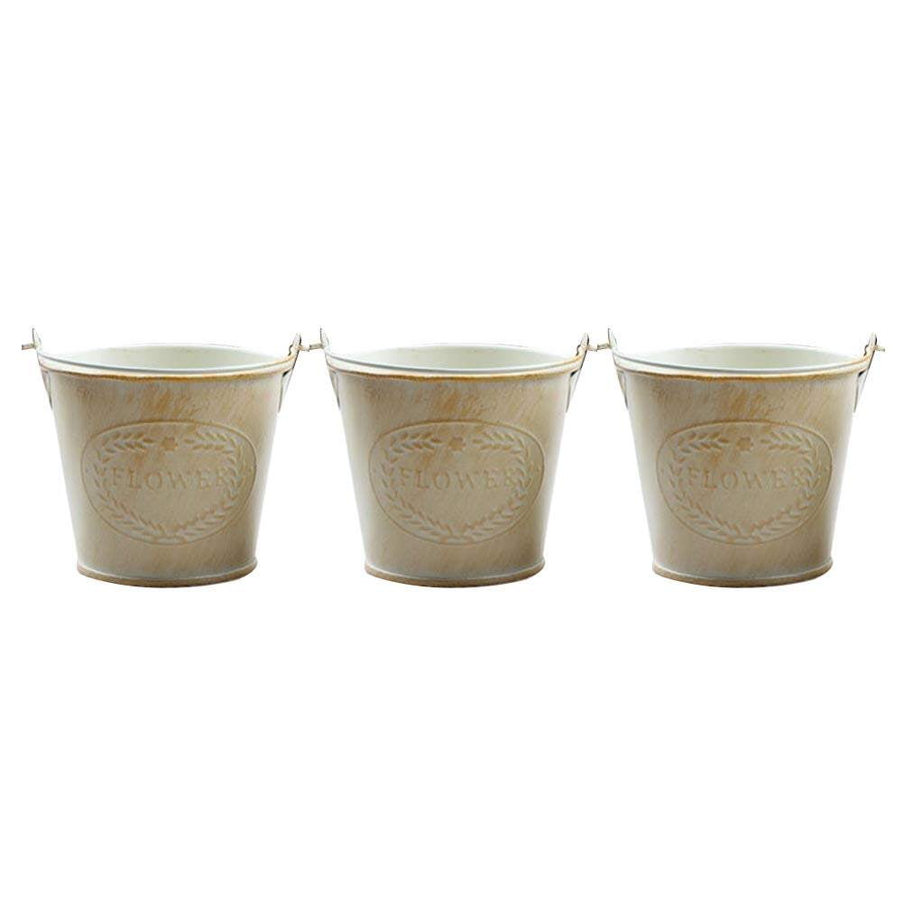 Raindrops Golden Mini Flower Bucket Set of 3 Rustic Metal Planters for ...