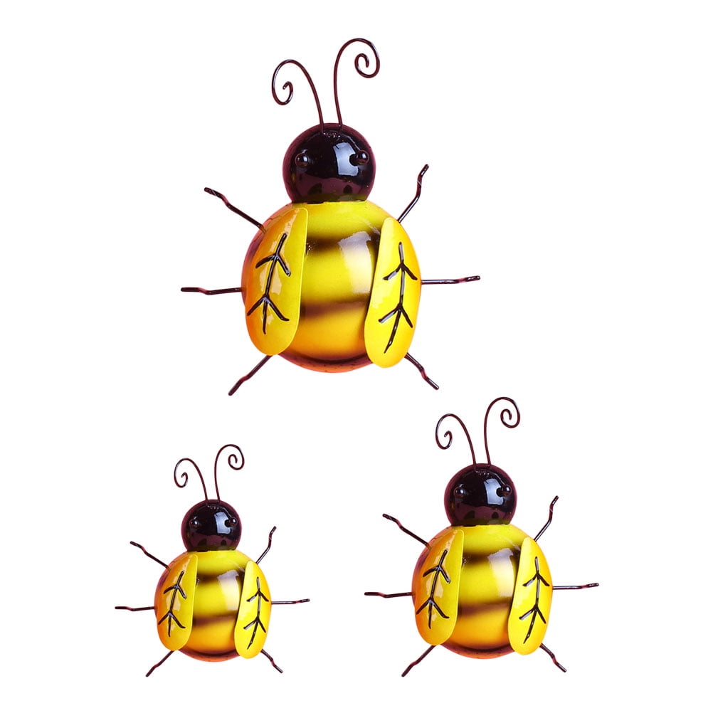 Raindrops 3 Pcs Iron Bee Ornaments Plush Wall Art Garden Decorations ...