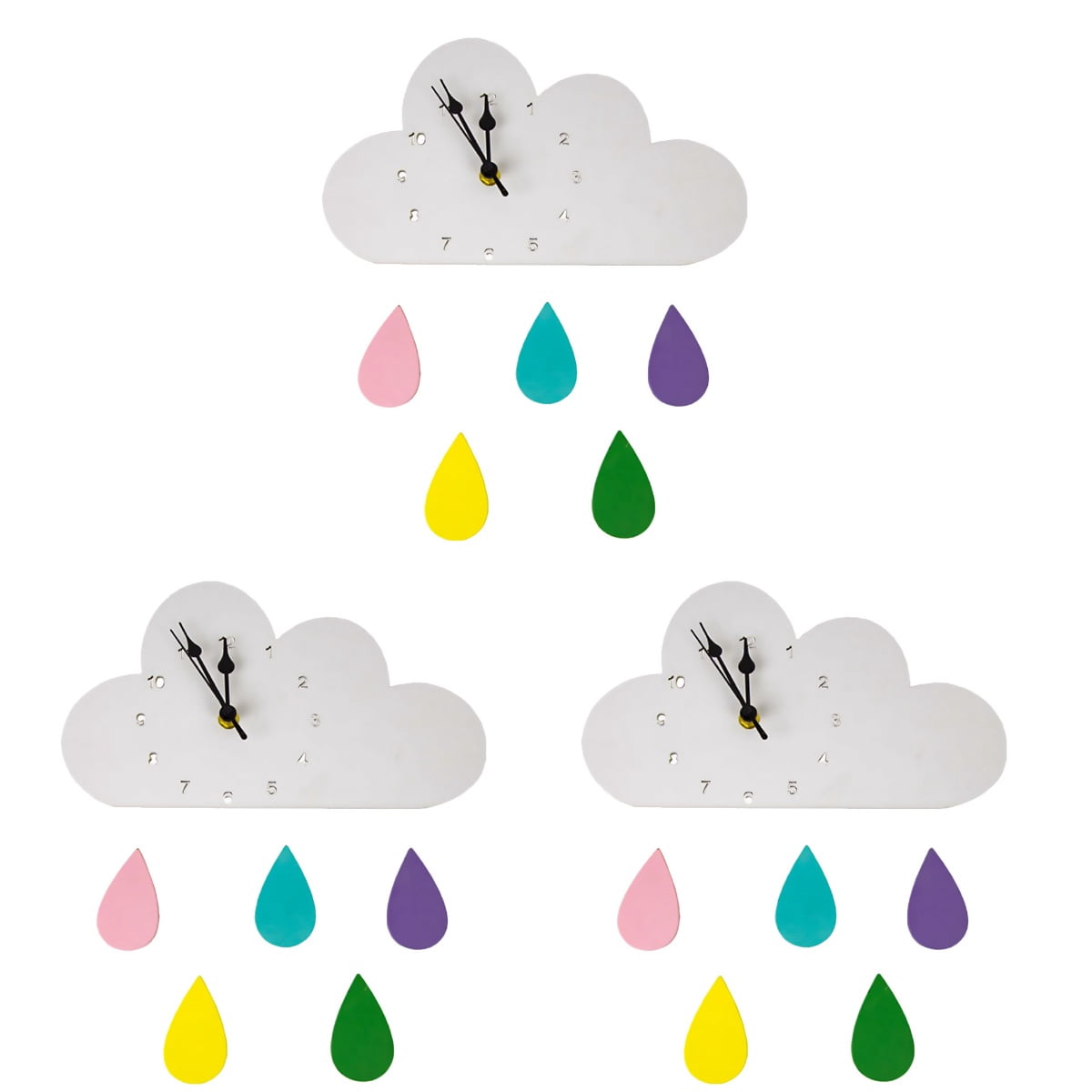 LABRIMP Cloud Shape Wall Hanging Clock Multi 3Set Suitable For Children ...